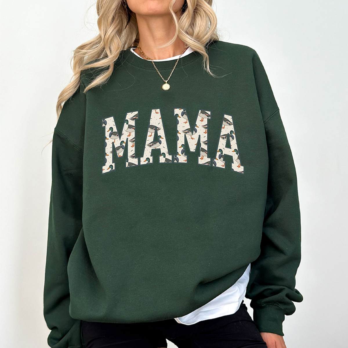 Duck Print Mama Sweatshirt – Cute Outdoorsy Mom Crewneck, Waterfowl ...