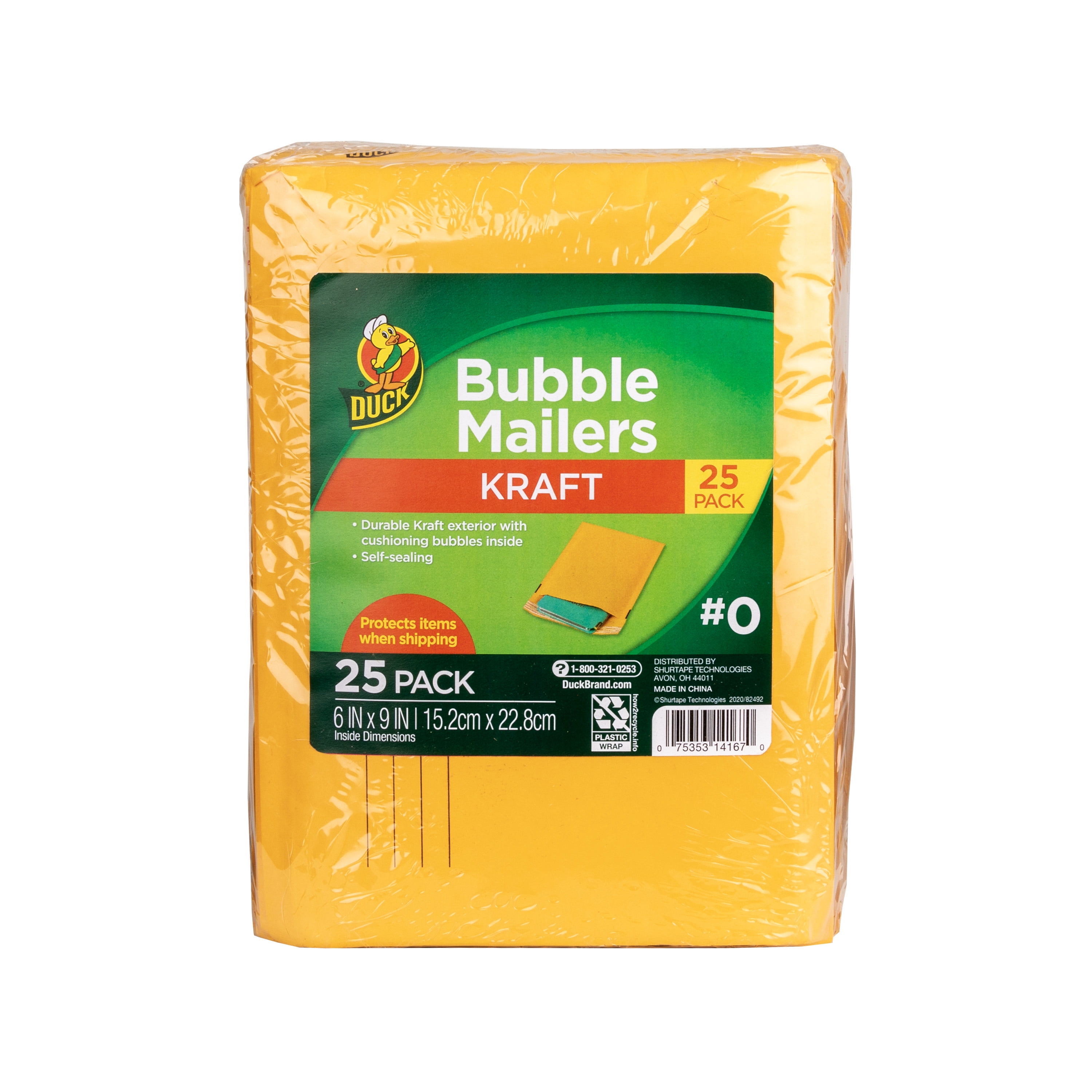 Duck Self-Adhesive Kraft Bubble Mailer #0, 6" x 9", Manila, 25 Pack ...