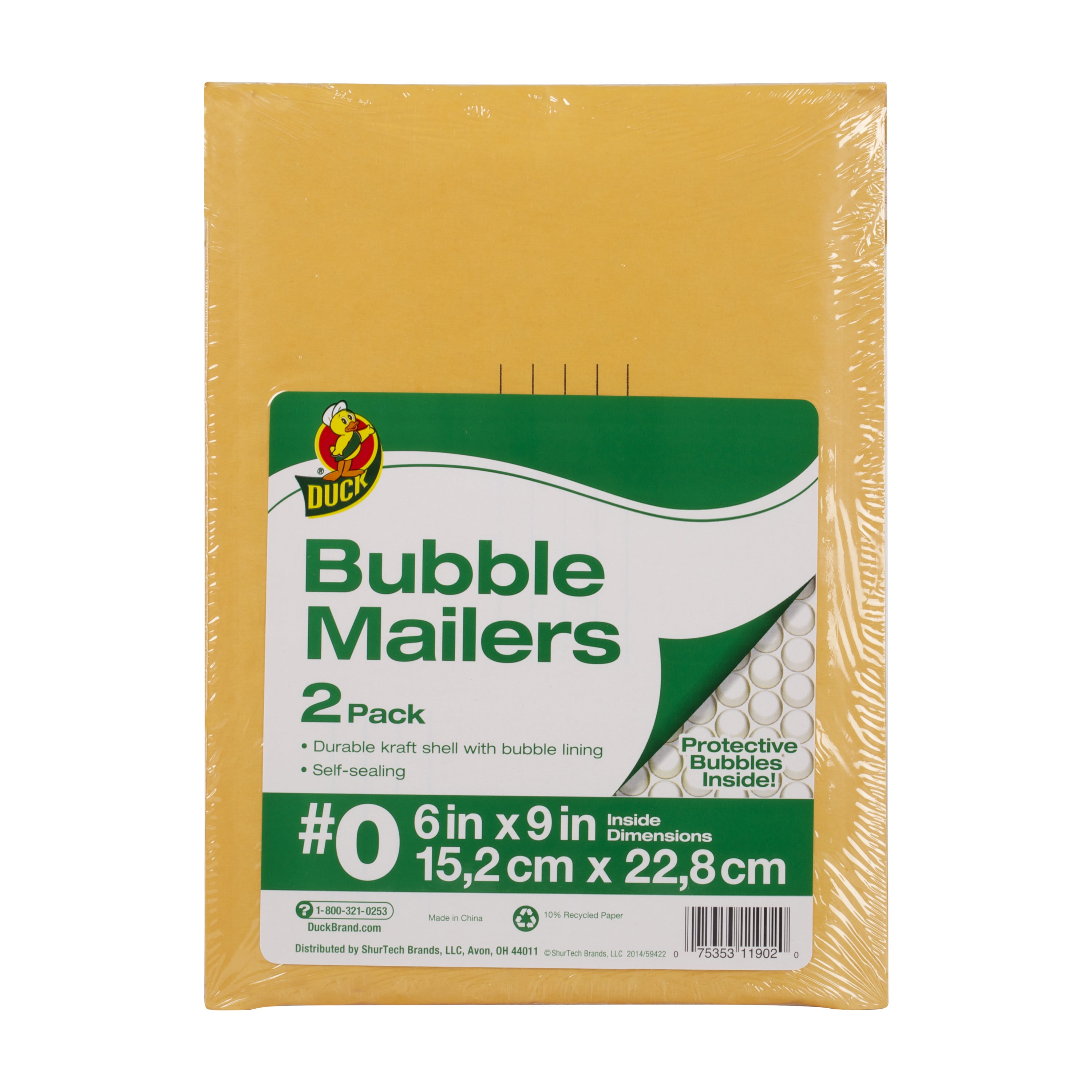 Duck Self-Seal Kraft Bubble Mailer #0, 6" x 9", Solid Print, 2 Pack ...