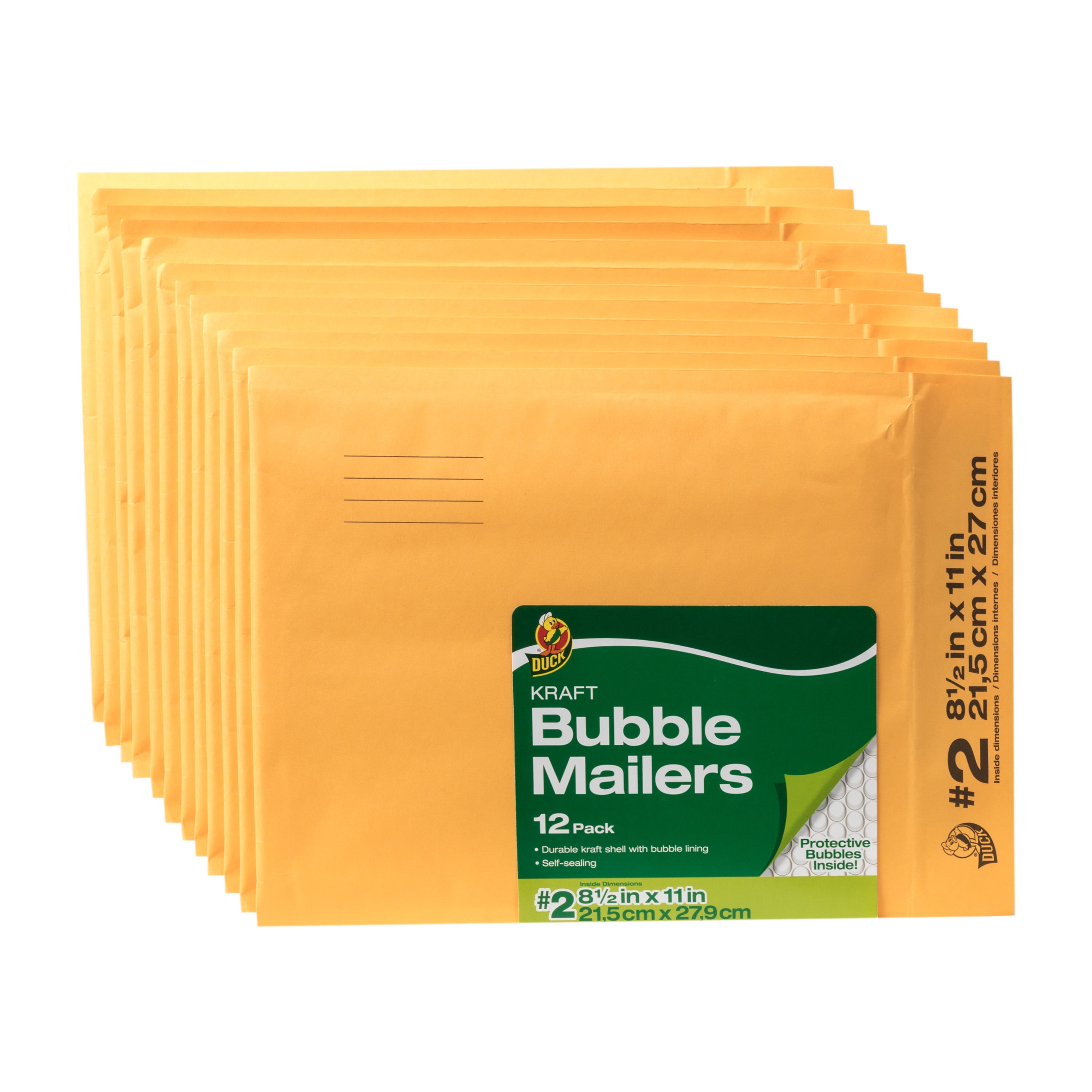 Duck Self-Seal Kraft Bubble Mailer #2, 8.5" x 11", Solid Print, 12 Pack ...