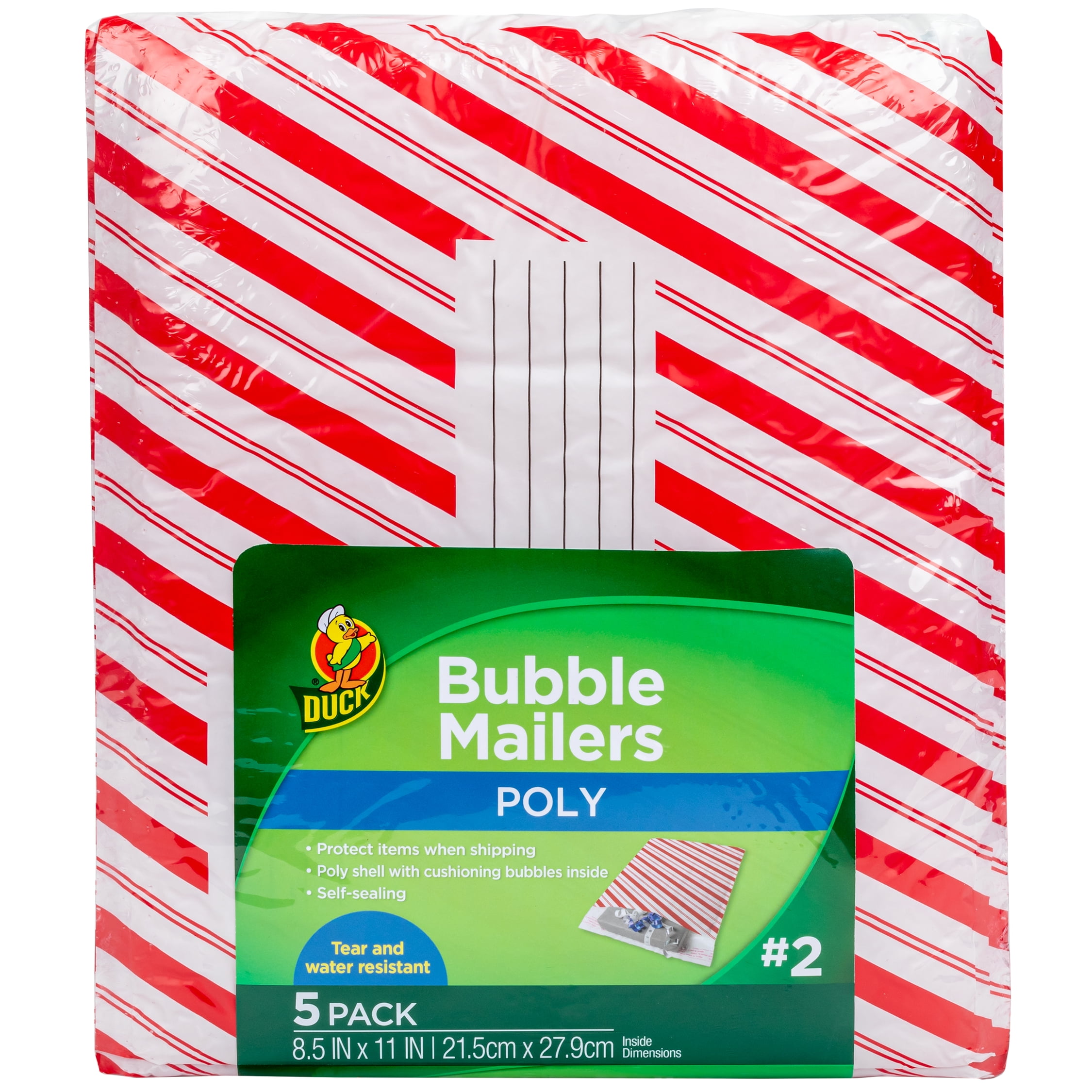 Duck Self-Seal Poly Bubble Mailer #2, 8.5" x 11", Candy Cane Print, 5 ...