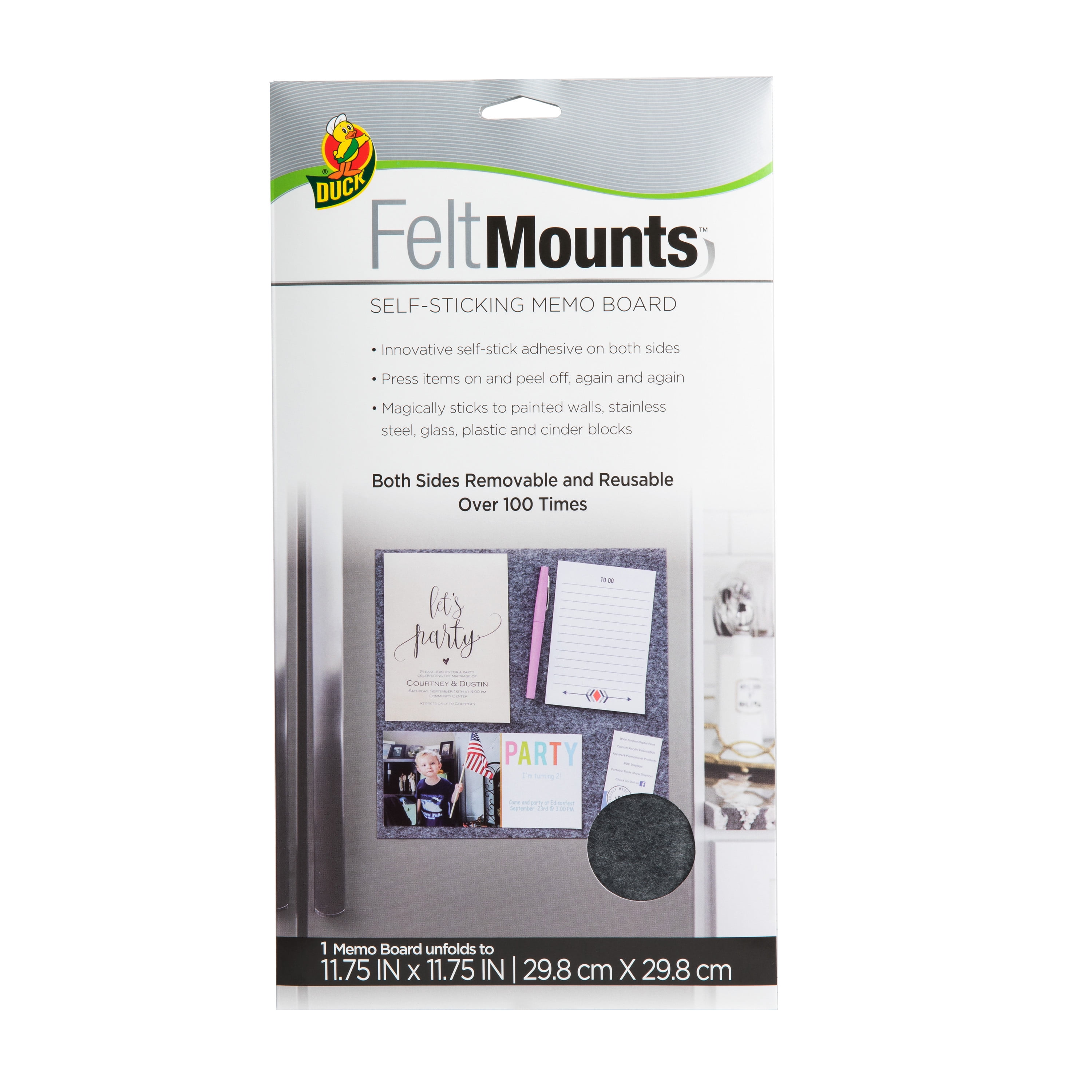 Duck Self Sticking Feltmounts Memo Board, 11.75 in x 11.75 in, Gray ...