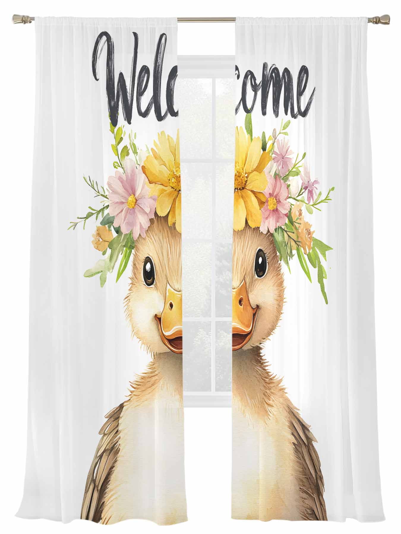 Duck Sheer Curtains for Living Room Bedroom, Welcome Light Filtering ...