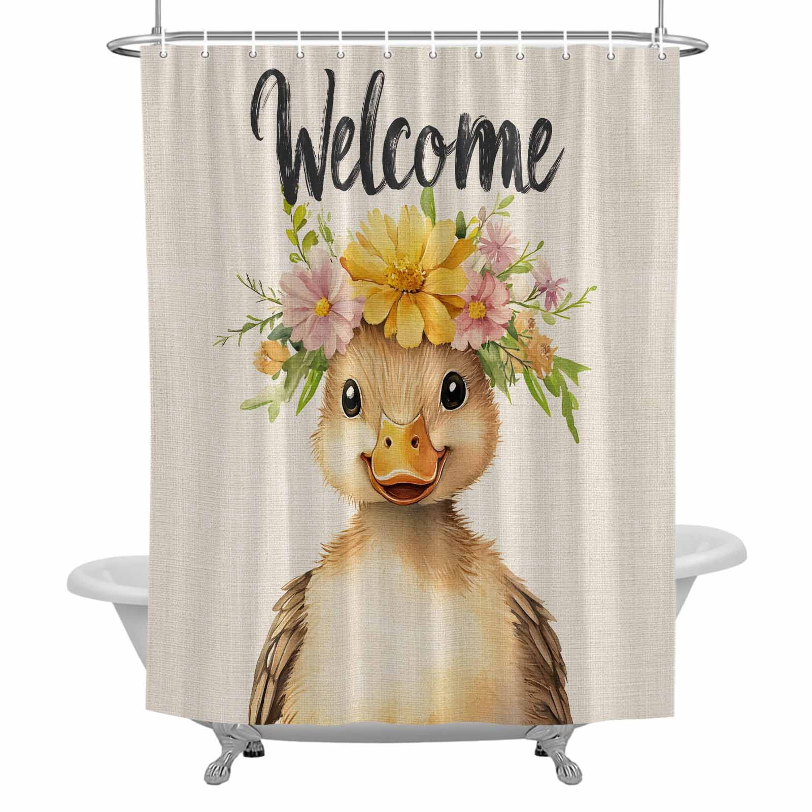 Duck Shower Curtain for Bathroom, Welcome Waterproof Cloth Fabric ...