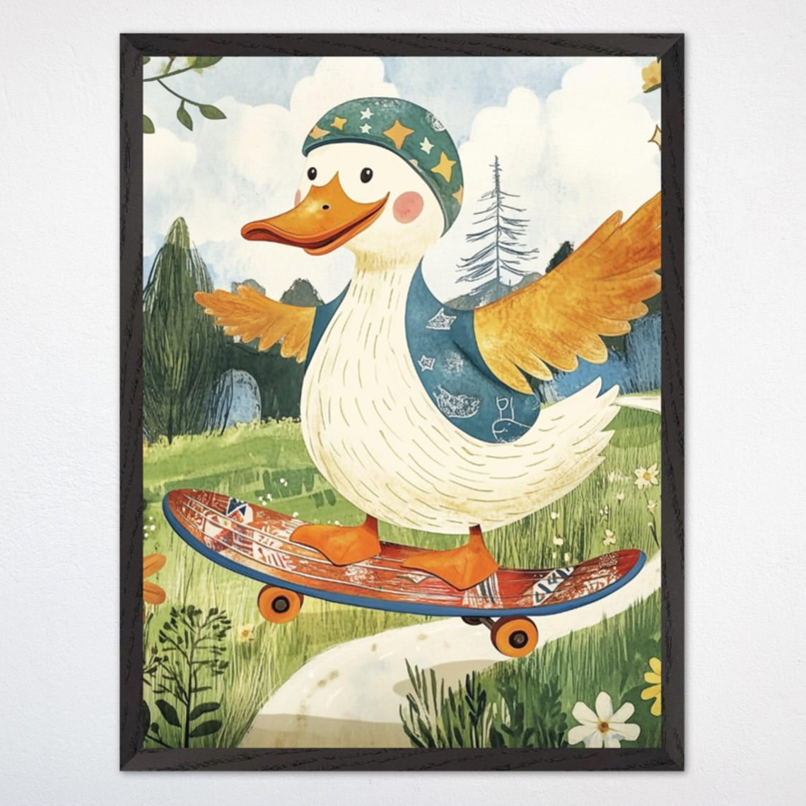 Duck Skateboard Wall Art For Kids Room, Whimsical Duck Art, Playful ...