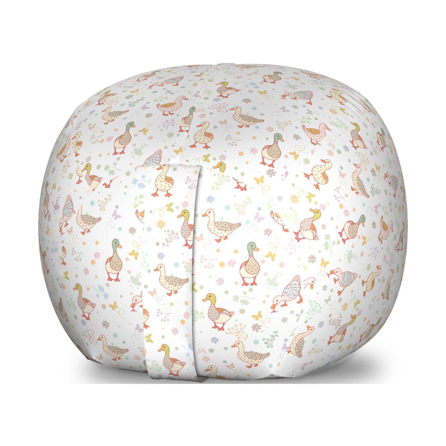 Duck Storage Toy Bag Chair, Doodle Cheerful Ducks Flowers Butterflies ...