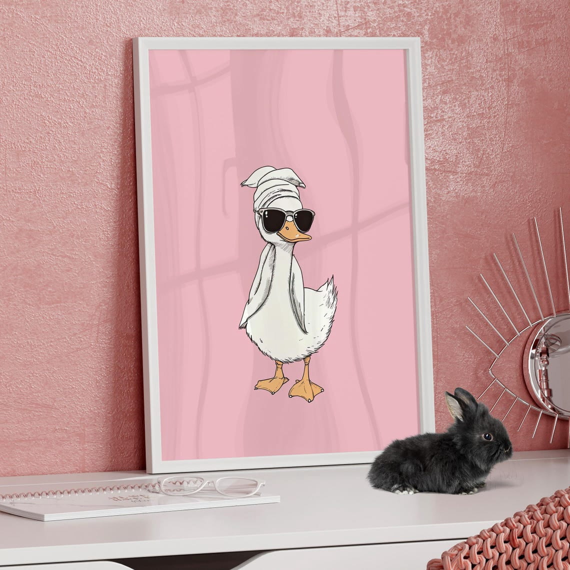 Duck Sunglasses Towel Wall Art Preppy Pink Decor, Unframed Paper Print ...