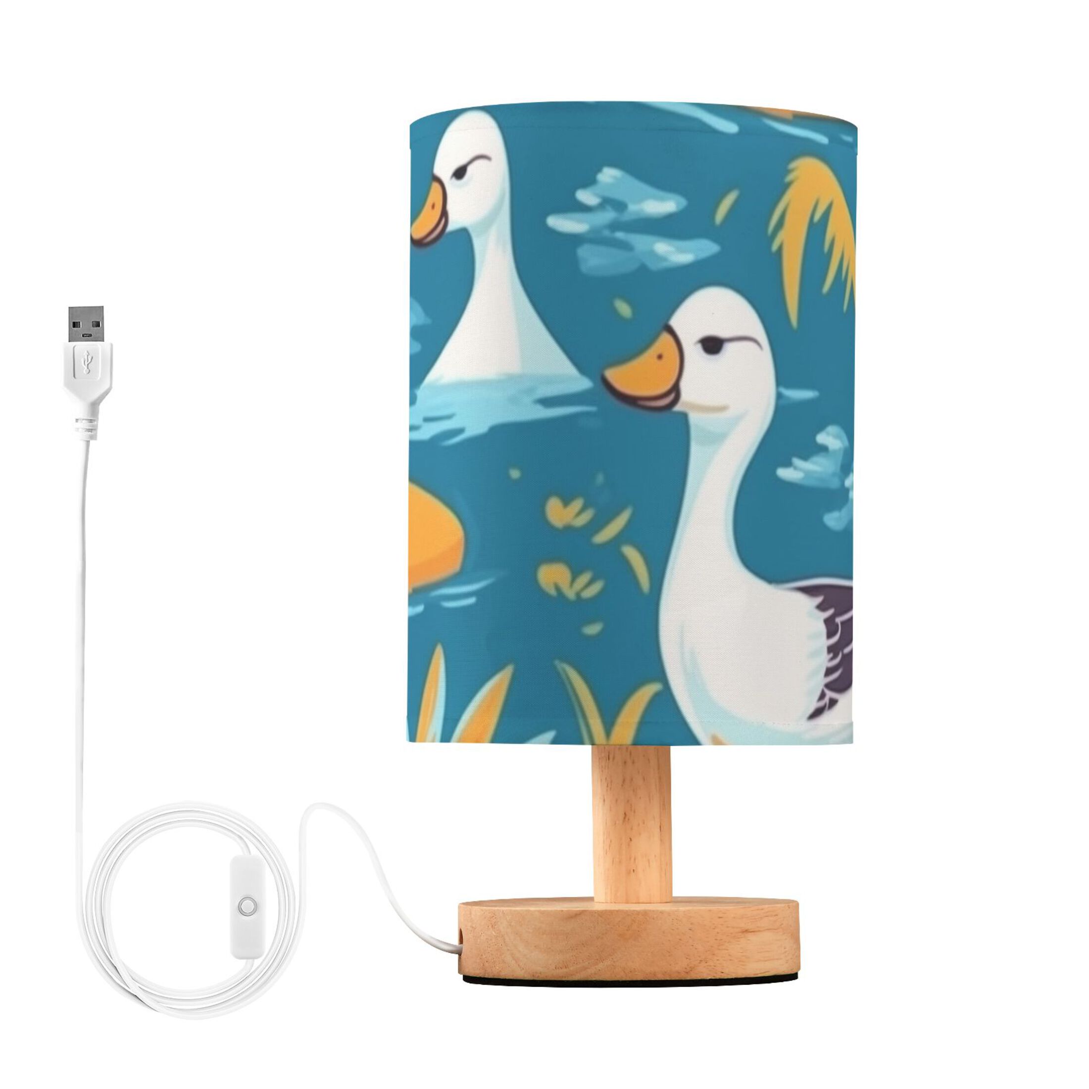 Duck Swimming Bedside Table Lamp LED Warm Lights with USB Charging Port ...