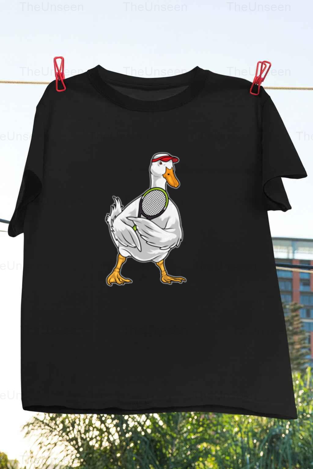 Duck Tennis Racket Funny Bird Sport Player Game Fun Unisex T-Shirt up ...