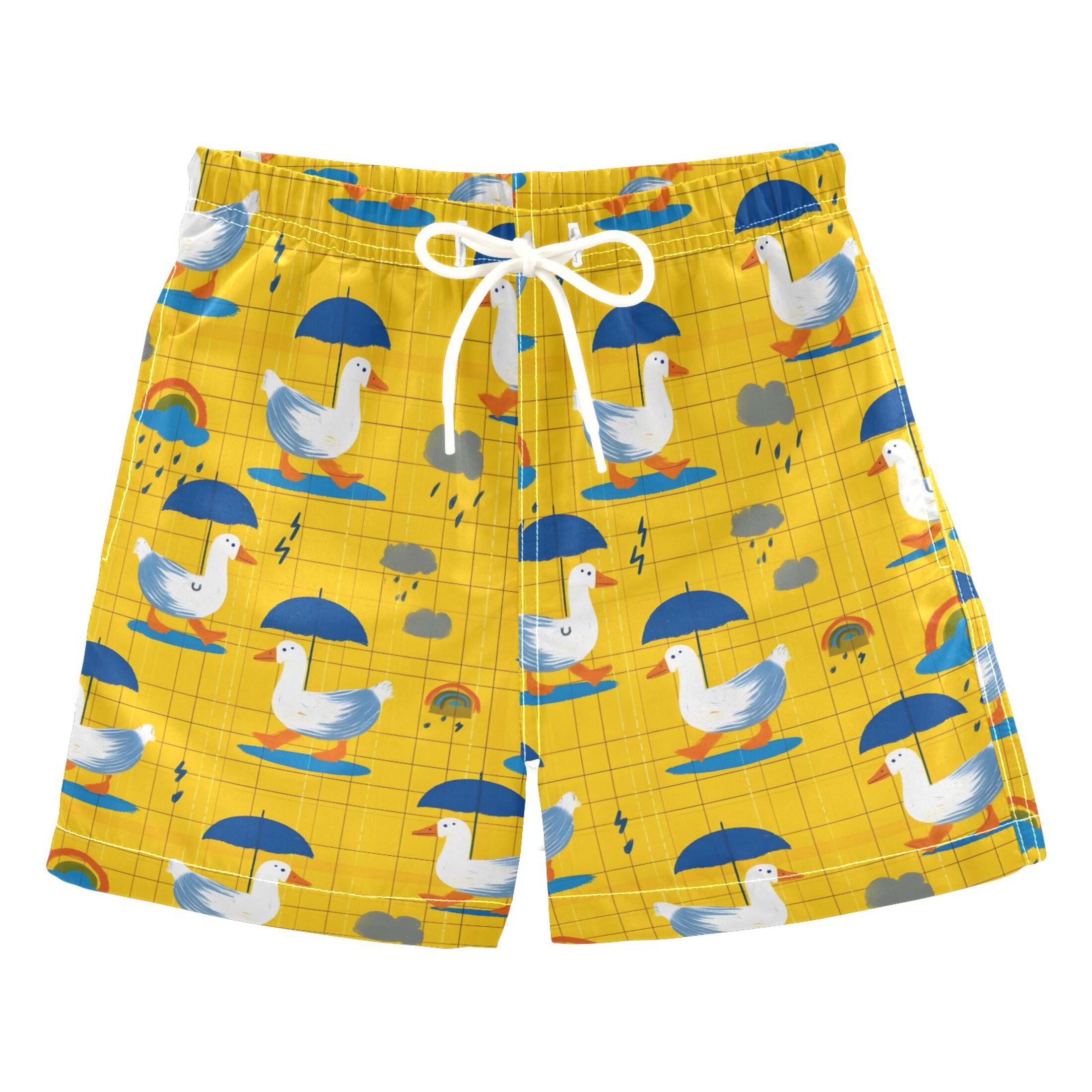Duck Umbrella Pattern Swim Trunks Quick Dry Beach Pool Board Shorts ...