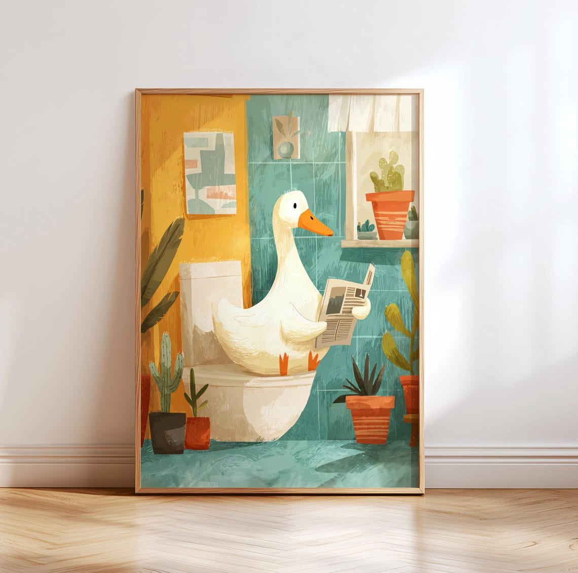 Duck Wall Art Print, Funny Bathroom Goose Poster, Reading Bird Art ...