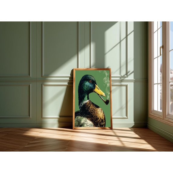 Duck Wall Art, Vintage Pipe Smoking Duck Print, Retro Green Style ...