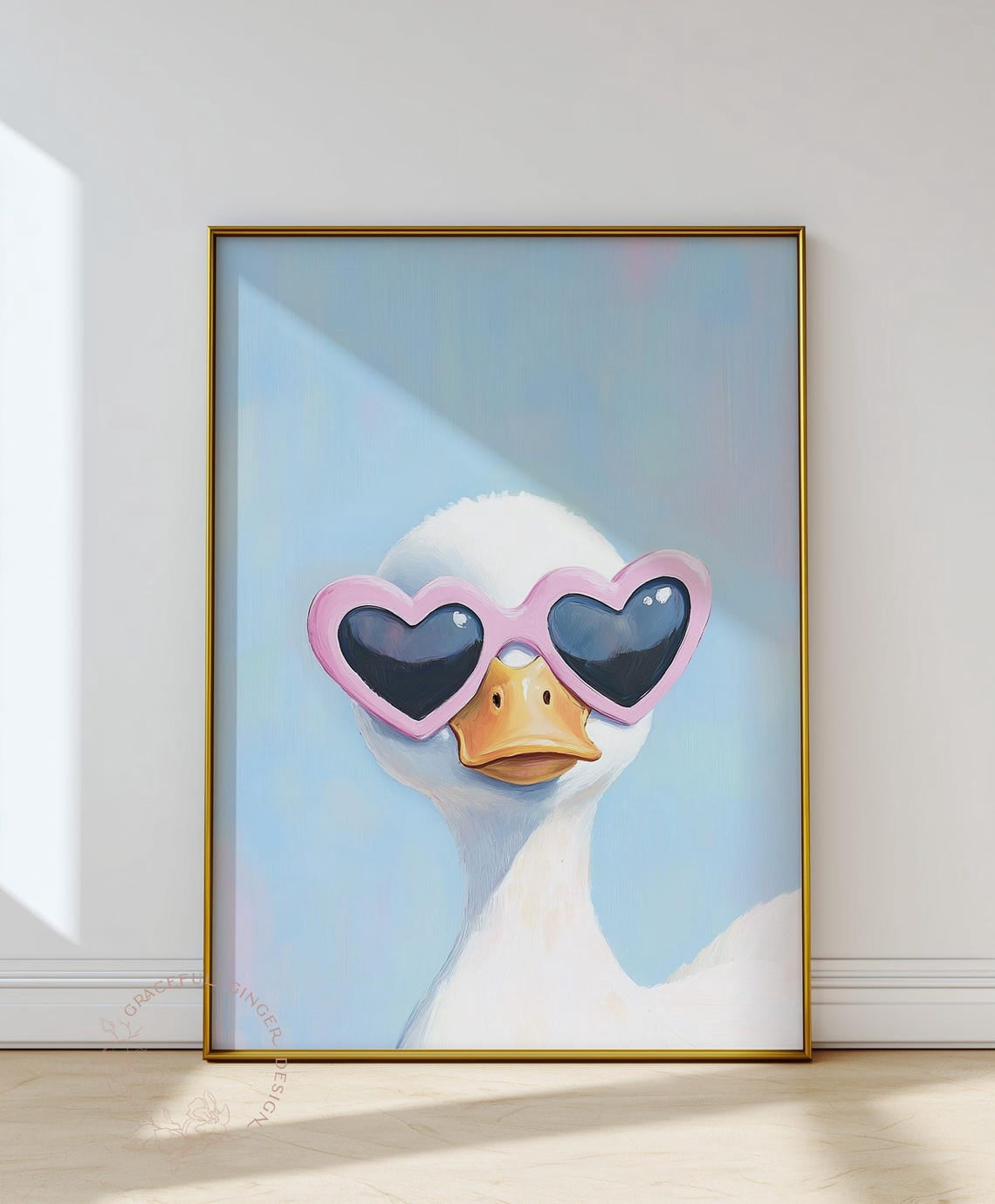 Duck With Heart Glasses Print, Pastel Nursery Wall Art Home Decor #2400 ...