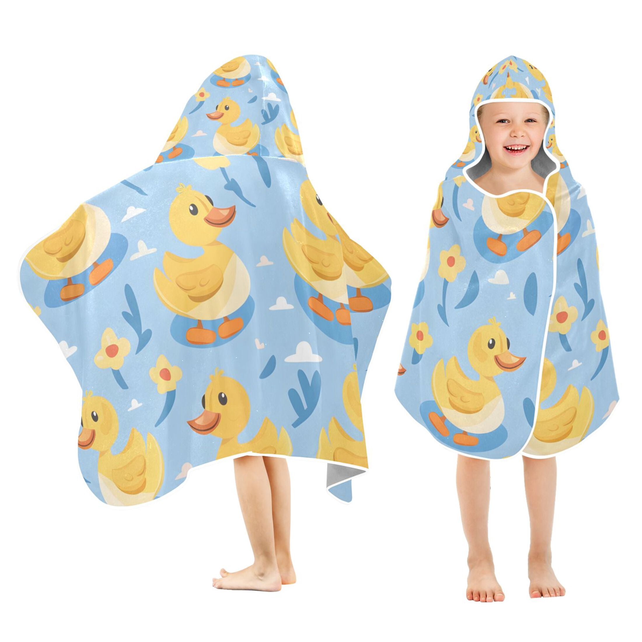 Duck and Flower Kids Hooded Beach Towel Baby Bath Poncho Towels with ...