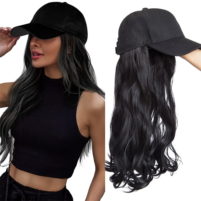Duck cap wig cap one female long hair one piece wave synthetic fiber ...