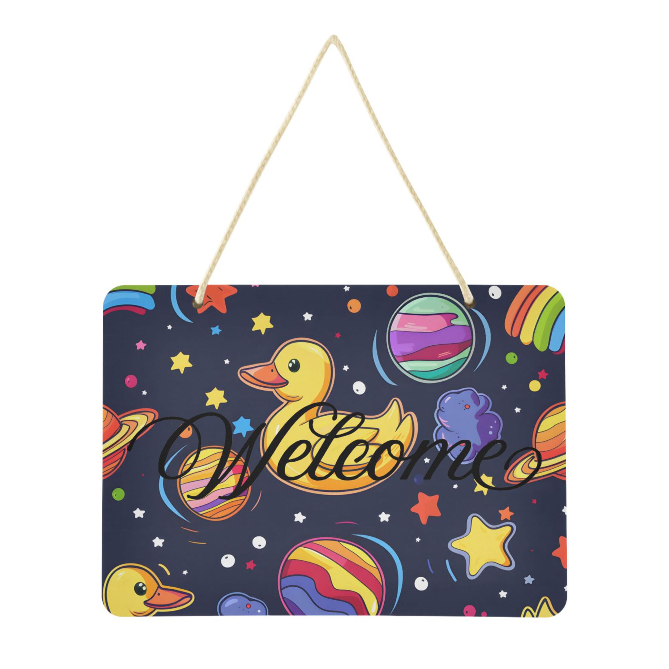 Duck in Space Welcome Sign Front Door PVC 14x10 inch Hanger Hello Sign ...