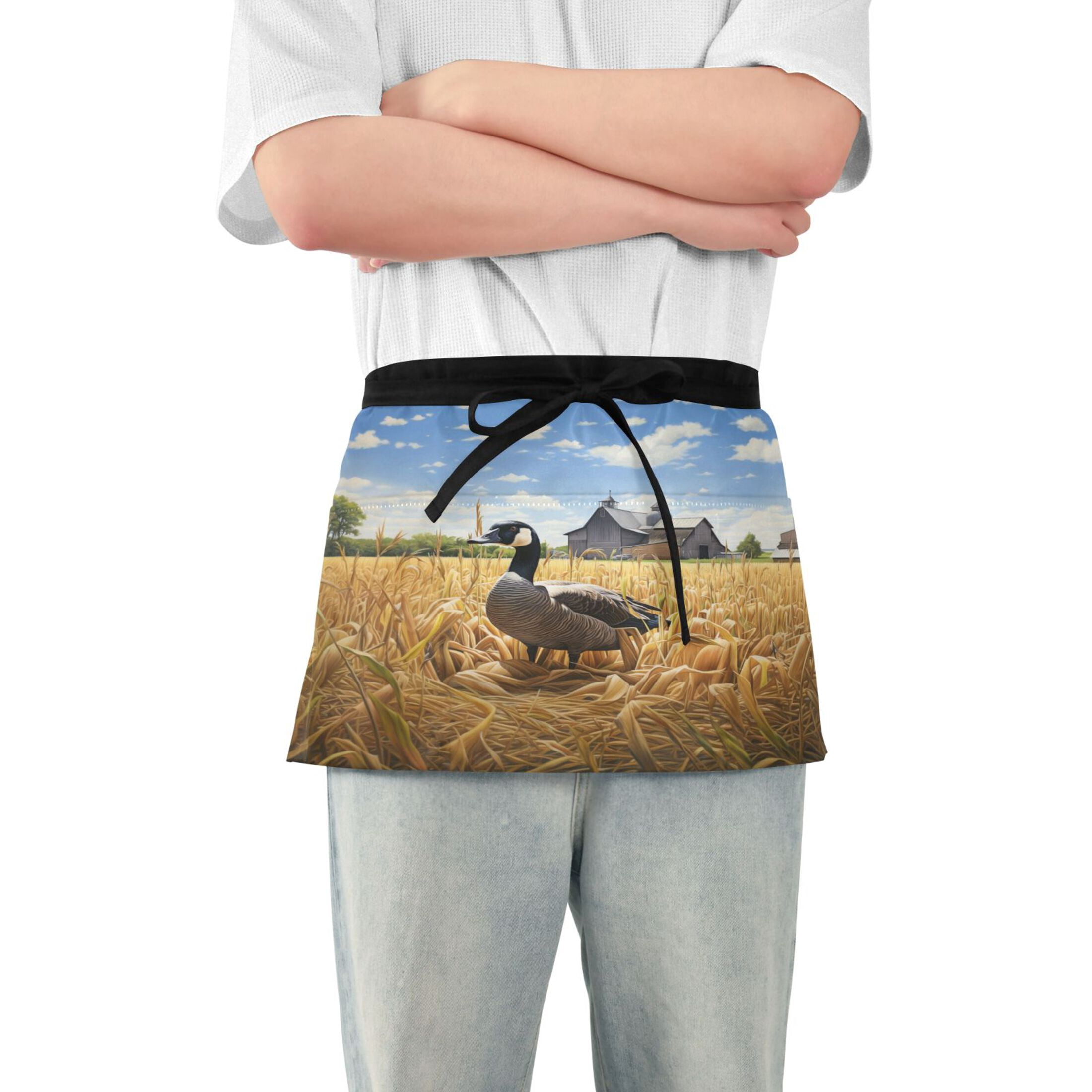 Duck on Wheat Field Server Apron with 3 Pockets Waterproof Waitress ...