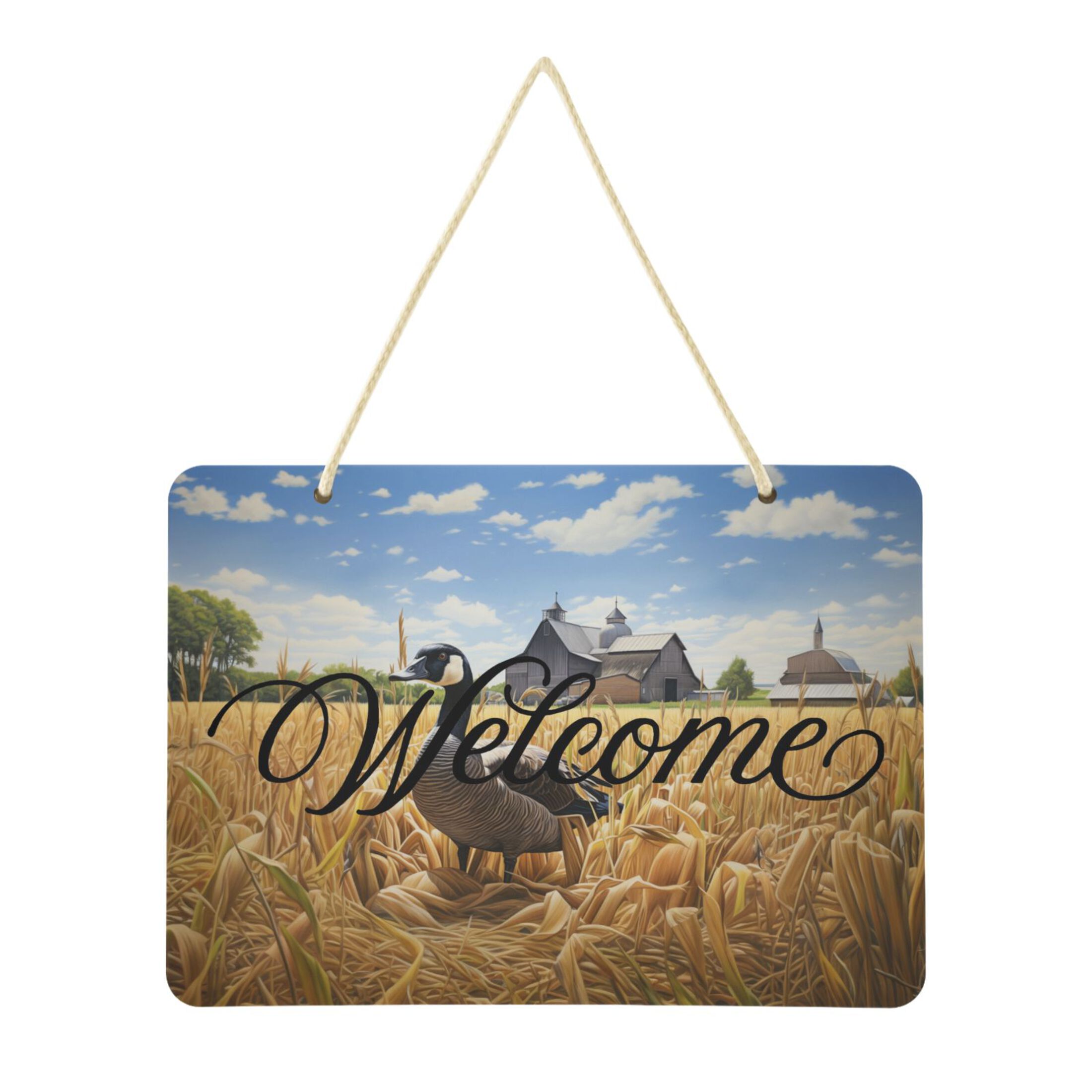 Duck on Wheat Field Welcome Sign Front Door PVC 14x10 inch Hanger Hello ...