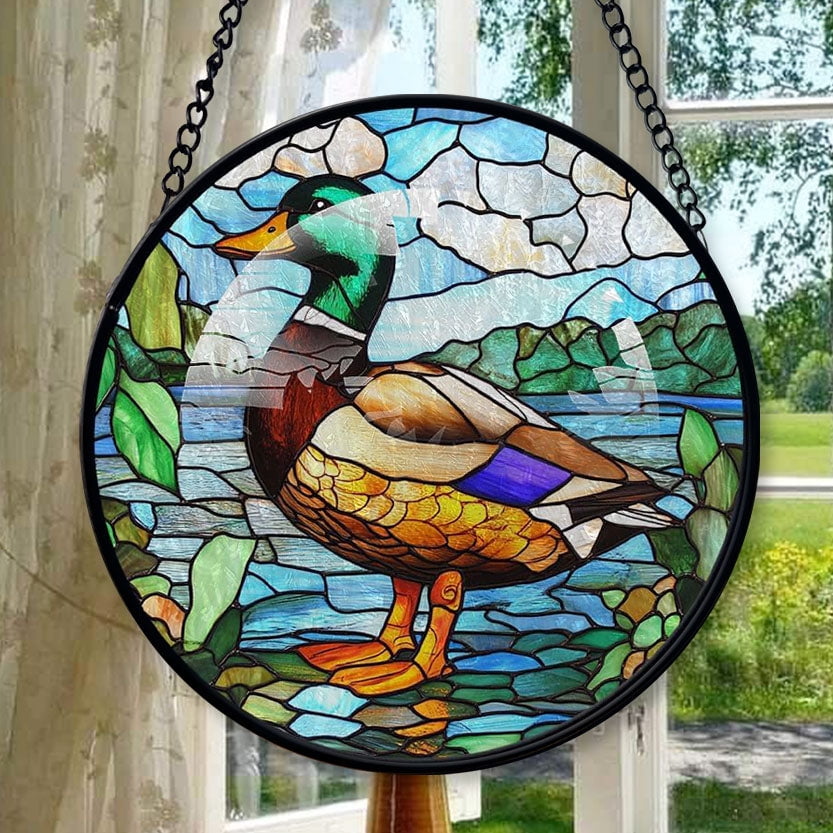 Duck2 Hanging Stained Glass for Windows, Holiday Tree Ornament, Gift ...