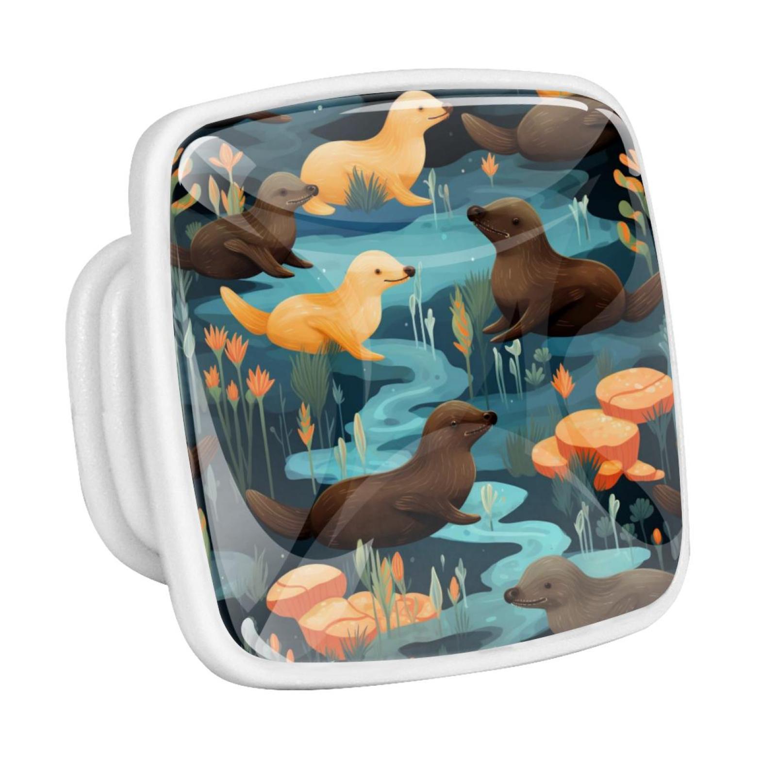 Duckbill Fluorescent Drawer Pulls with Screws Square 4-Pack Glow Dark ...