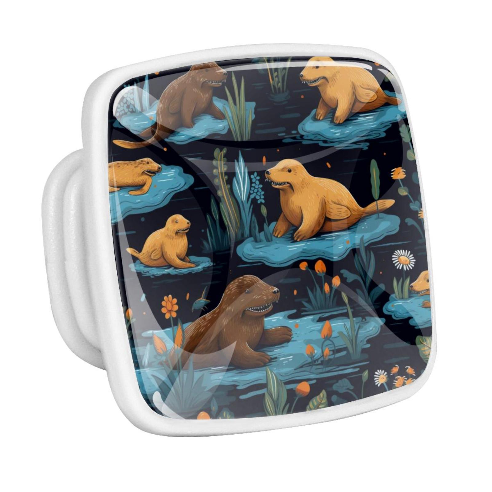 Duckbill Fluorescent Drawer Pulls with Screws Square 4-Pack Glow Dark ...