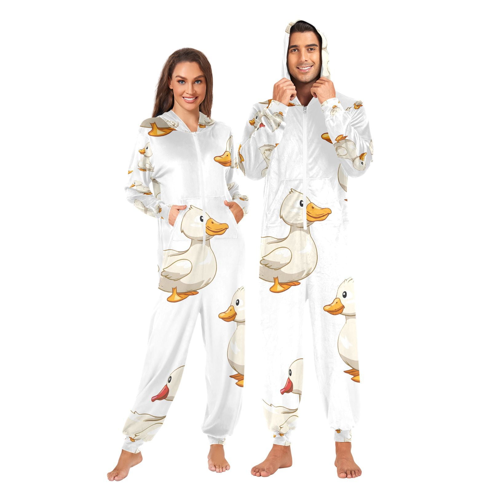 Ducks Adult Onesie Pajamas Slim Fit Christmas One Piece Suit Pjs for Women and Men Hooded Zipper ...
