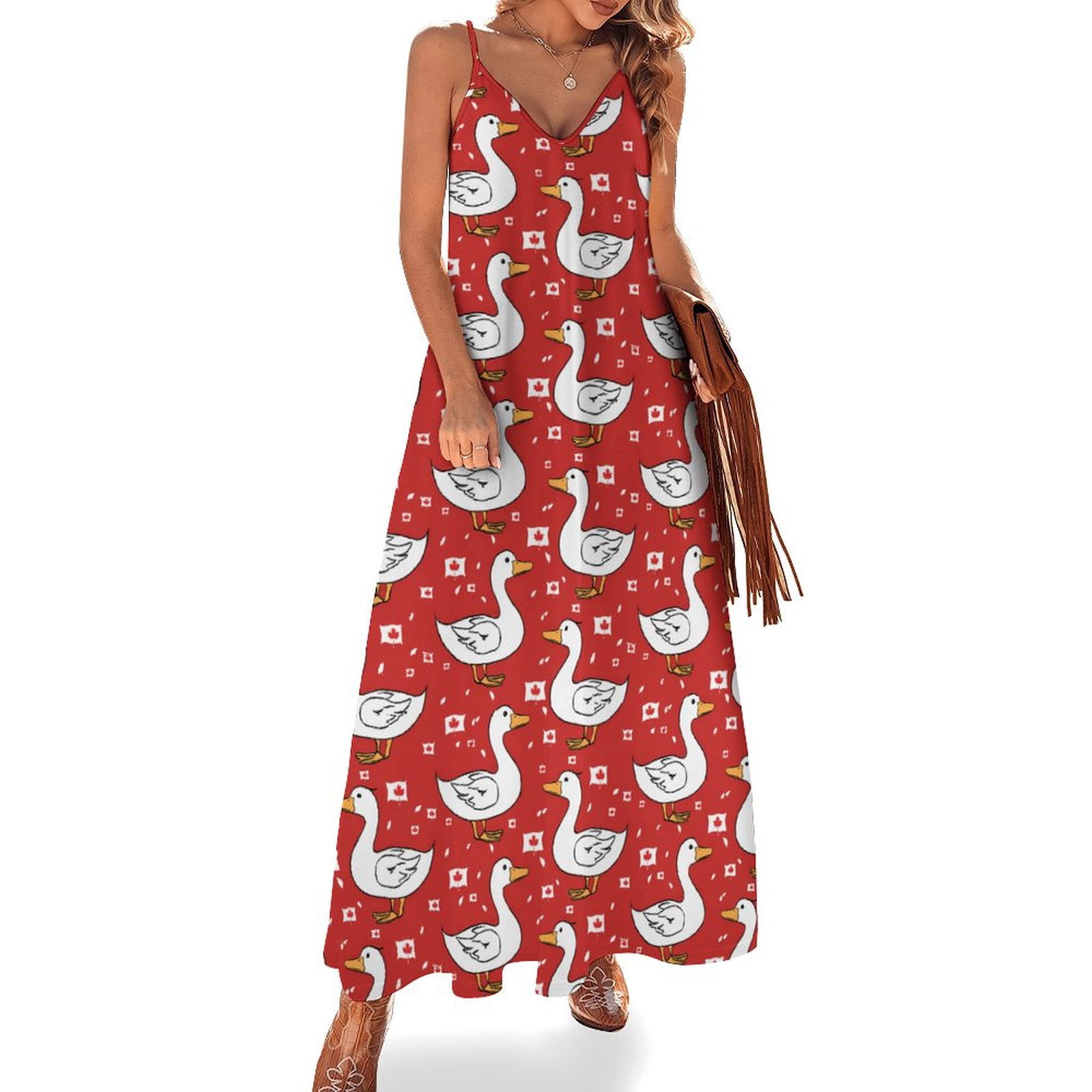 Ducks Canada Flag Women's Maxi Dress Spaghetti Strap Bohemian Long Maxi ...