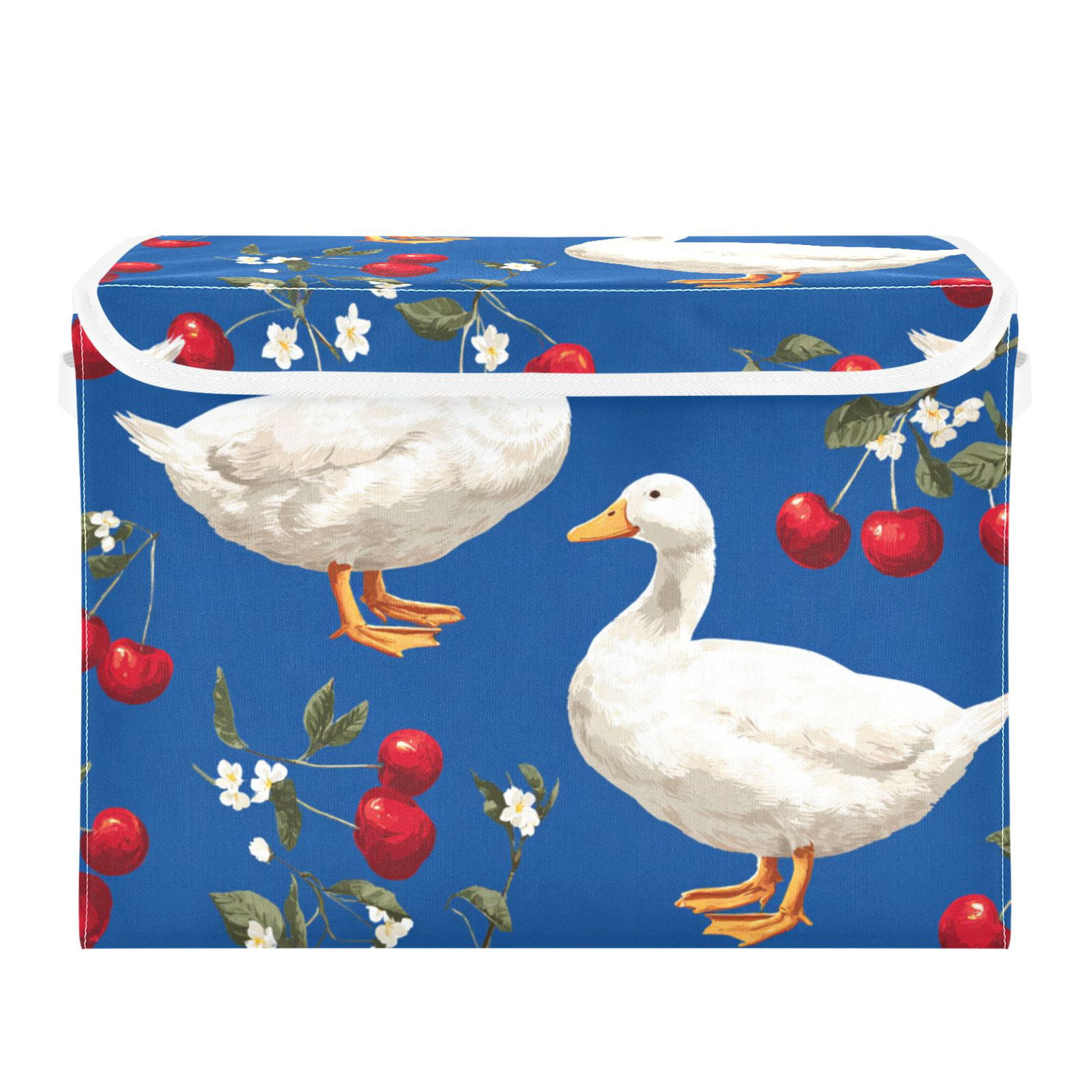 Ducks Cherries Small Flowers Leaves Foldable Storage Bin with Lid and ...