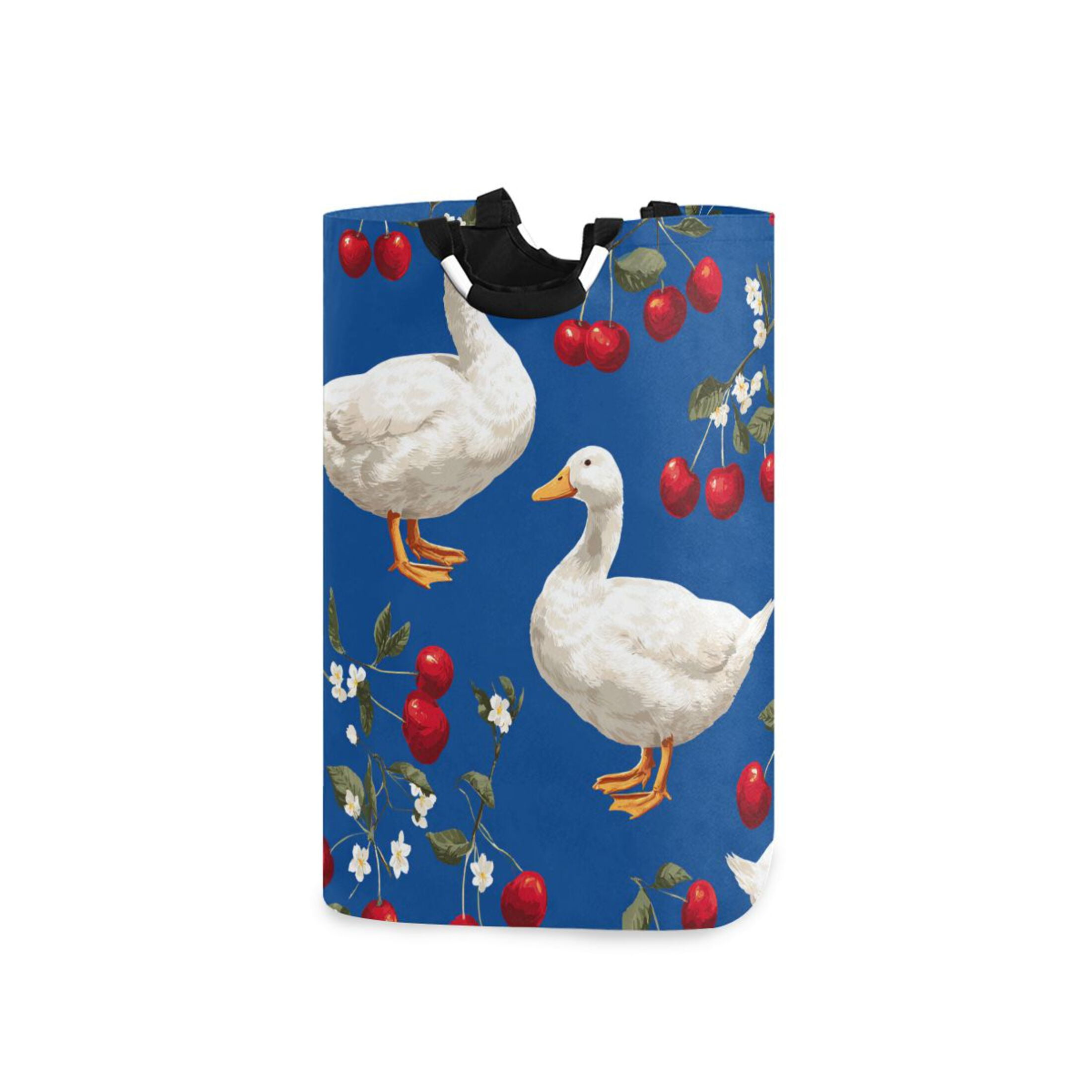 Ducks Cherries Small Flowers Leaves Laundry Basket with Handles ...