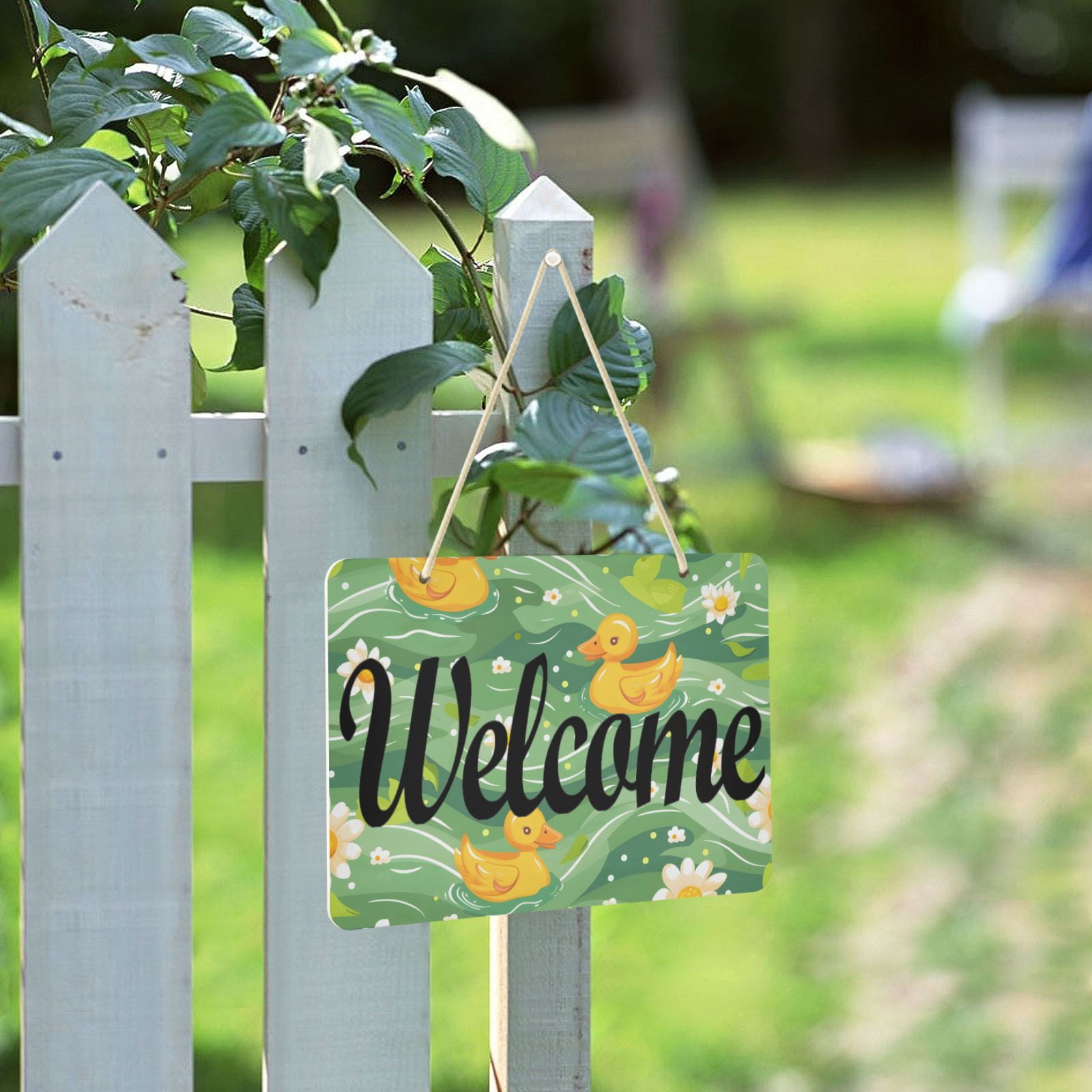 Ducks Daisy Flower on Green Wave Welcome Sign for Front Door Porch ...