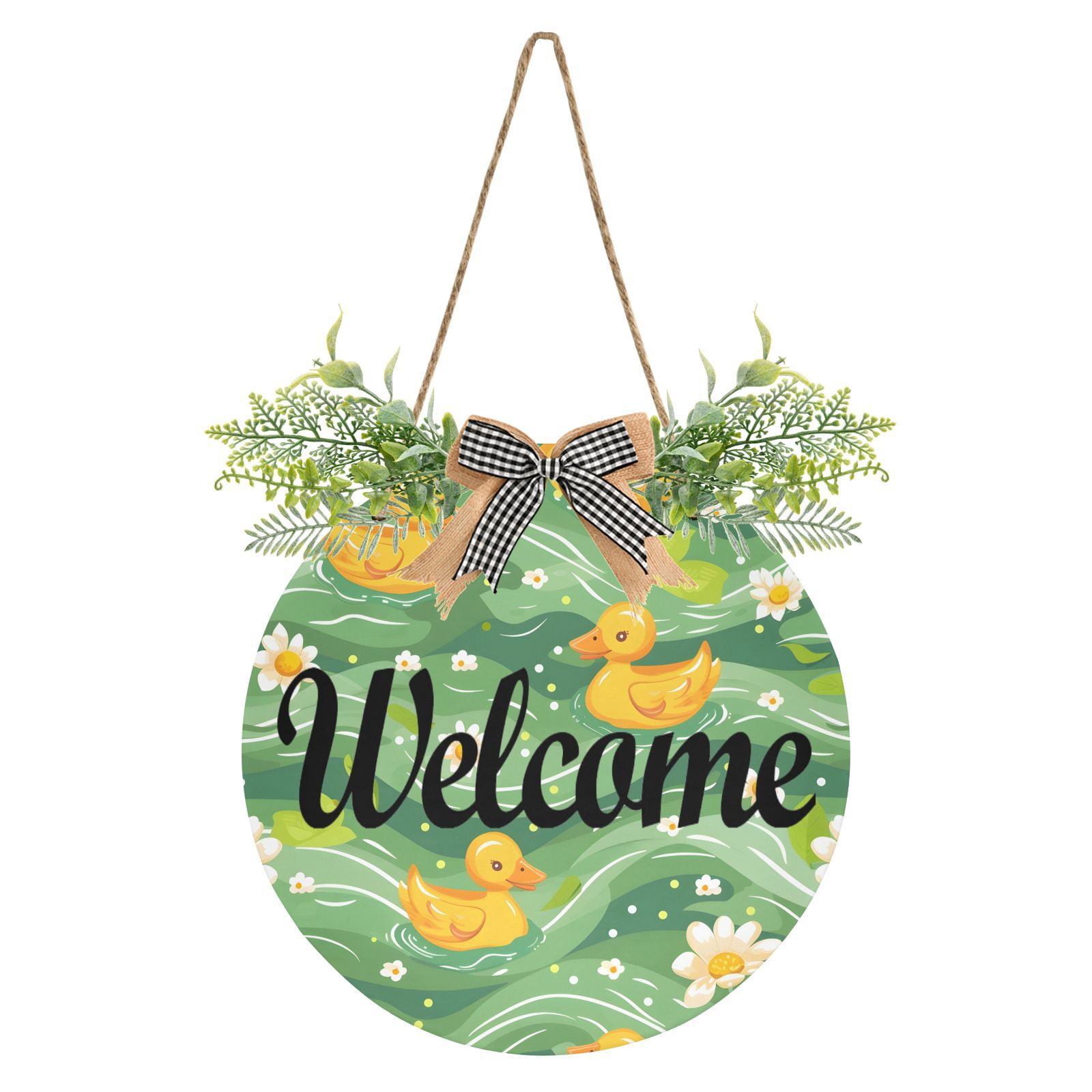 Ducks Daisy Flower on Green Wave Welcome Sign for Front Door Wreath ...