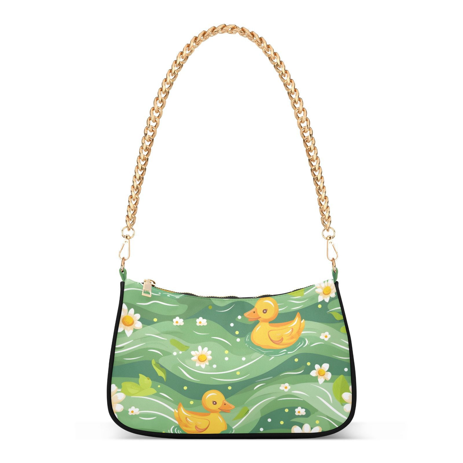 Ducks Daisy Flower on Green WaveWomen Small Shoulder Bag Crossbody Tote ...