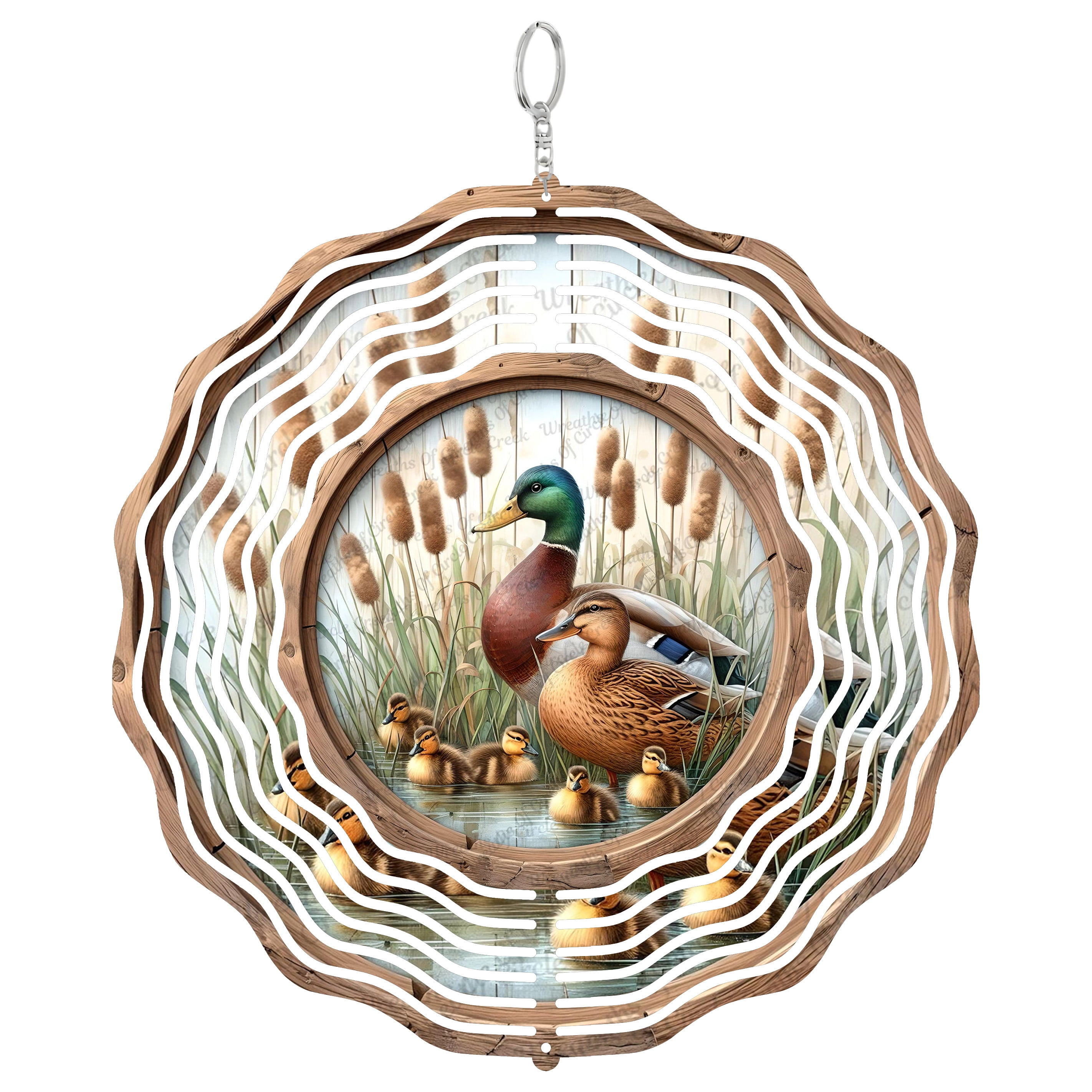 Ducks Ducklings Cattails Pond Scene 3D Wind Spinner, UV Printed ...