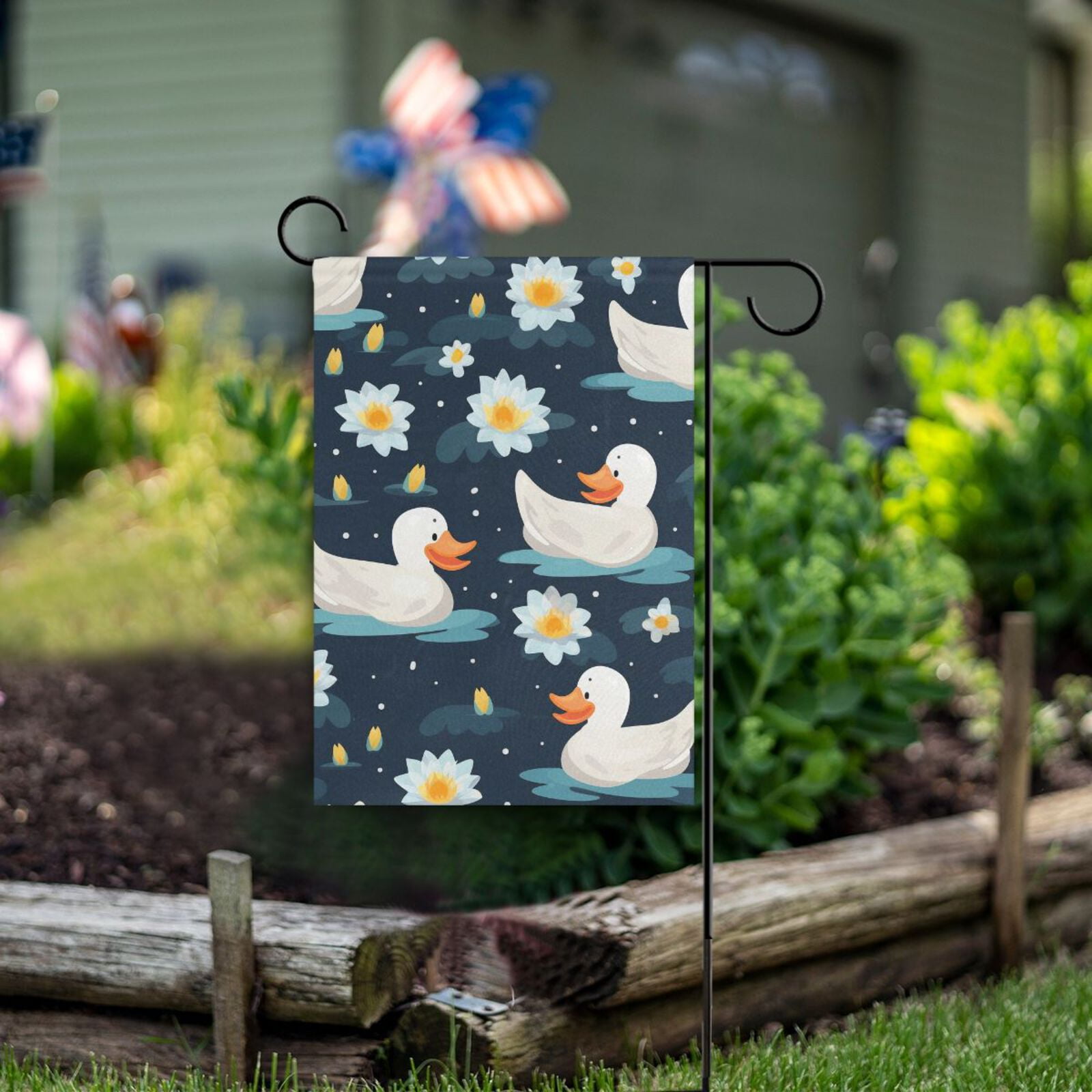 Ducks Flowers Water Lily Garden Flag Double Sided Outdoor Banners for ...