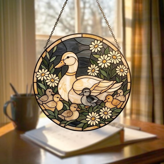 Ducks Not in A Row Glass Suncatcher, Mother Duck and Ducklings, Family ...