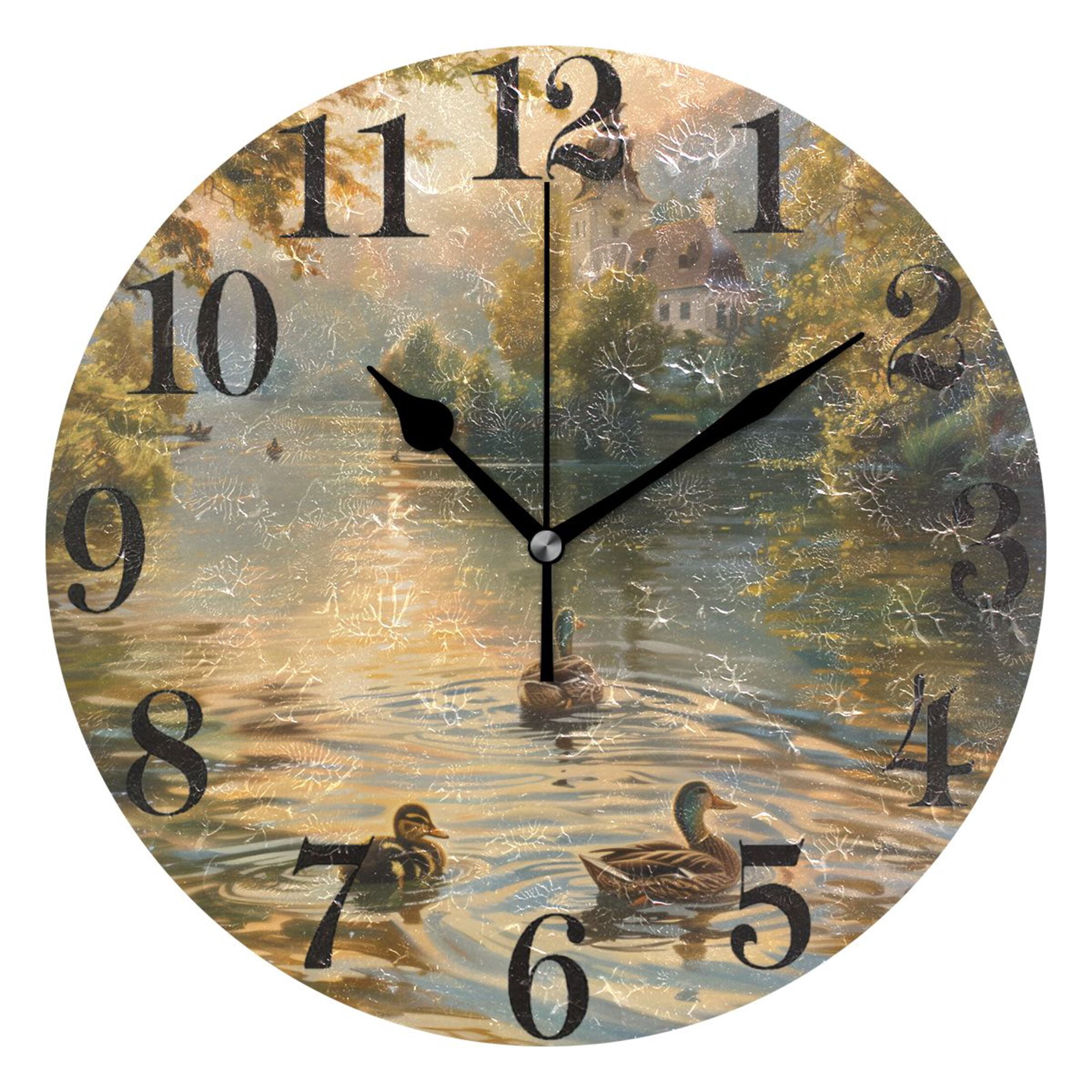 Ducks Swimming in Lake at Sunrise Round Wall Clock Battery Operated ...