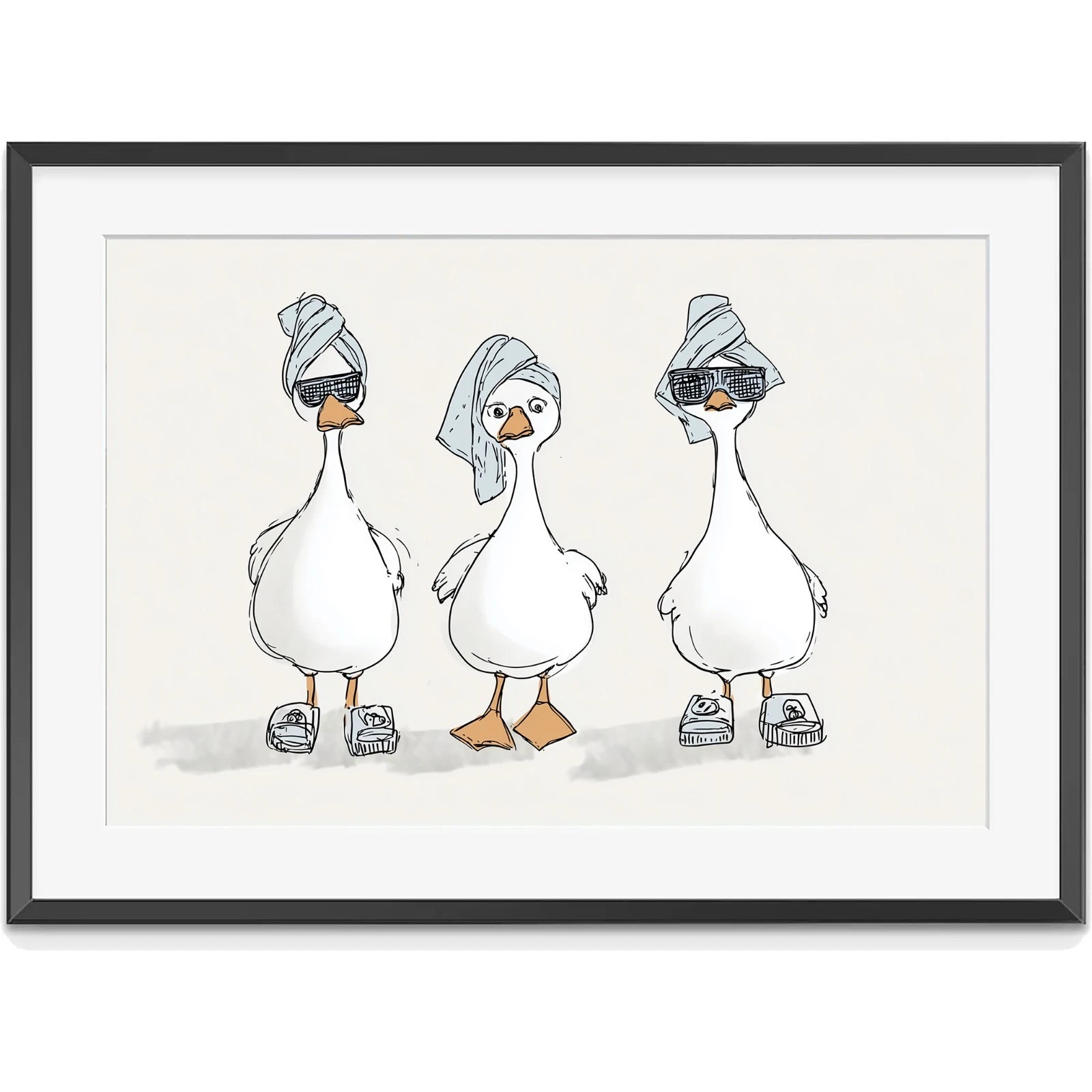 Ducks In Towels Art Poster : Trendy Bathroom Home Decor Wall Art, Matte ...
