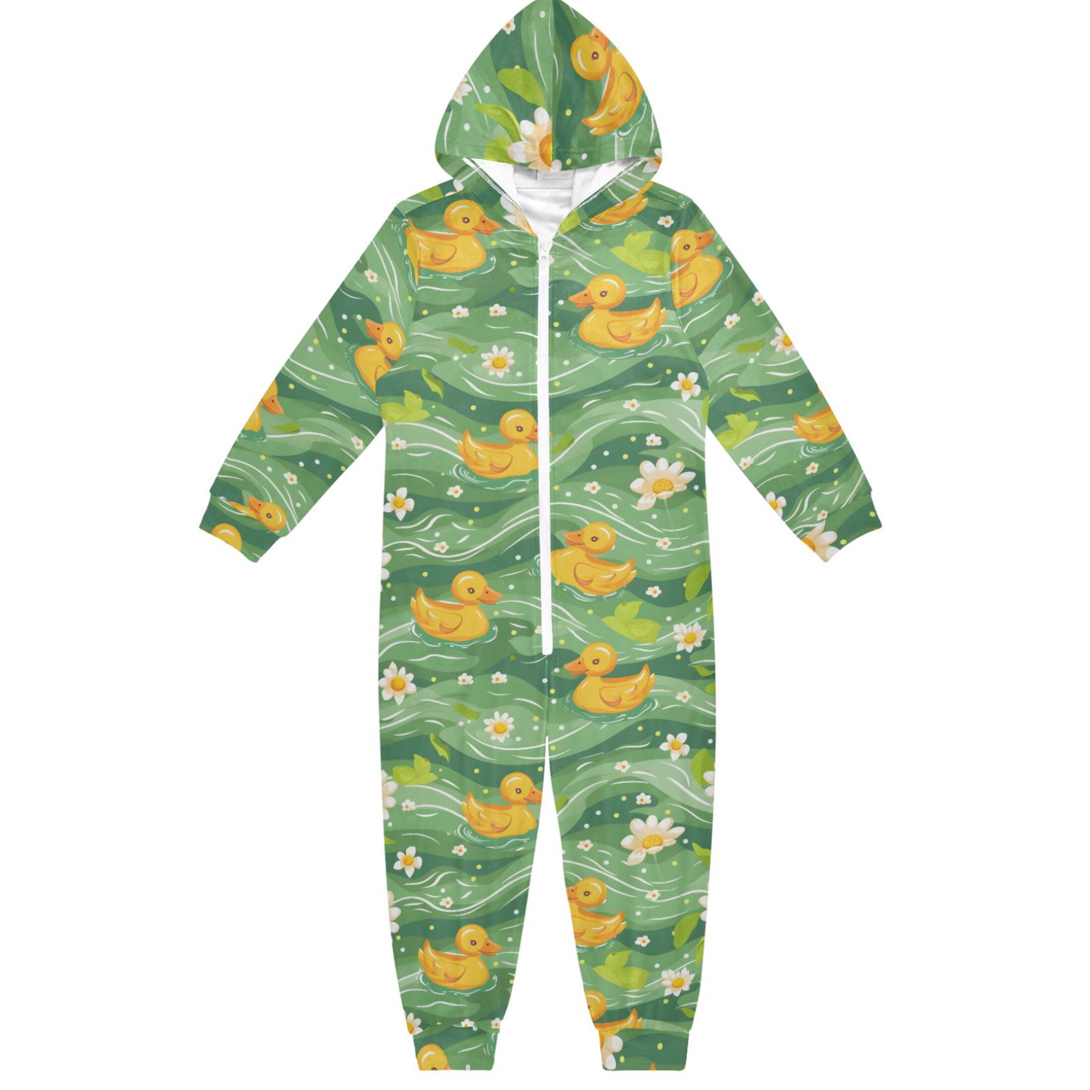 Ducks and Flower Wave One Piece Pajamas Soft Jumpsuit Cozy Sleep and ...