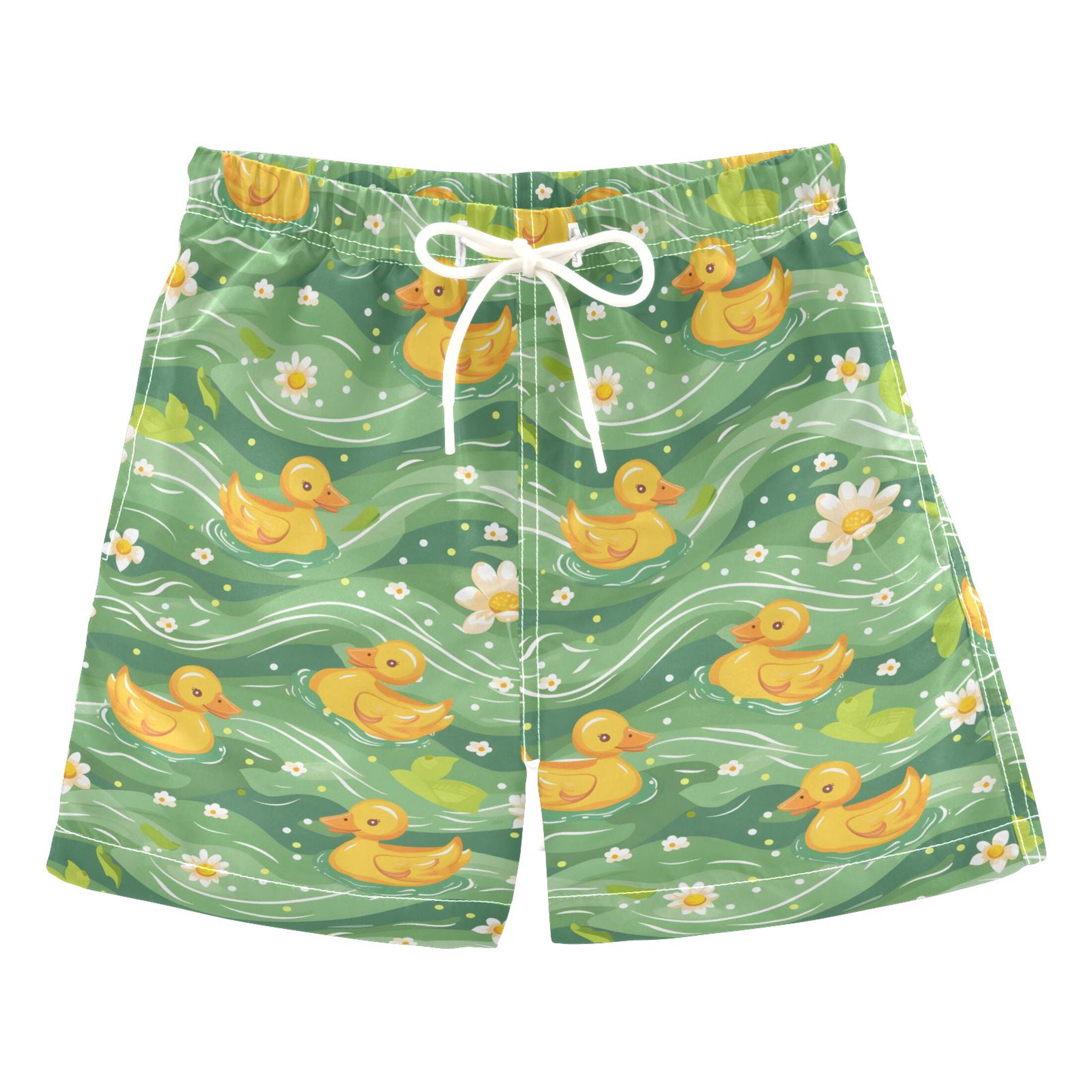 Ducks and Flower Wave Swim Trunks Quick Dry Beach Pool Board Shorts ...