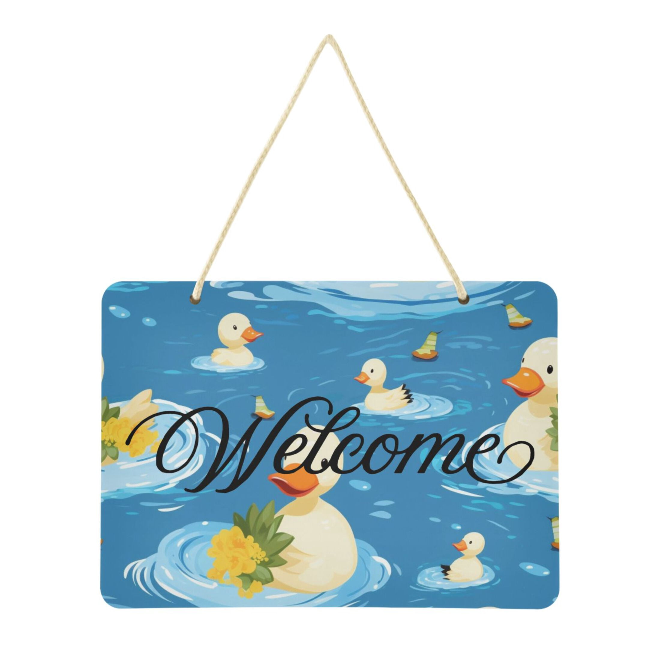 Ducks and Flower on Water Welcome Sign Front Door PVC 14x10 inch Hanger ...