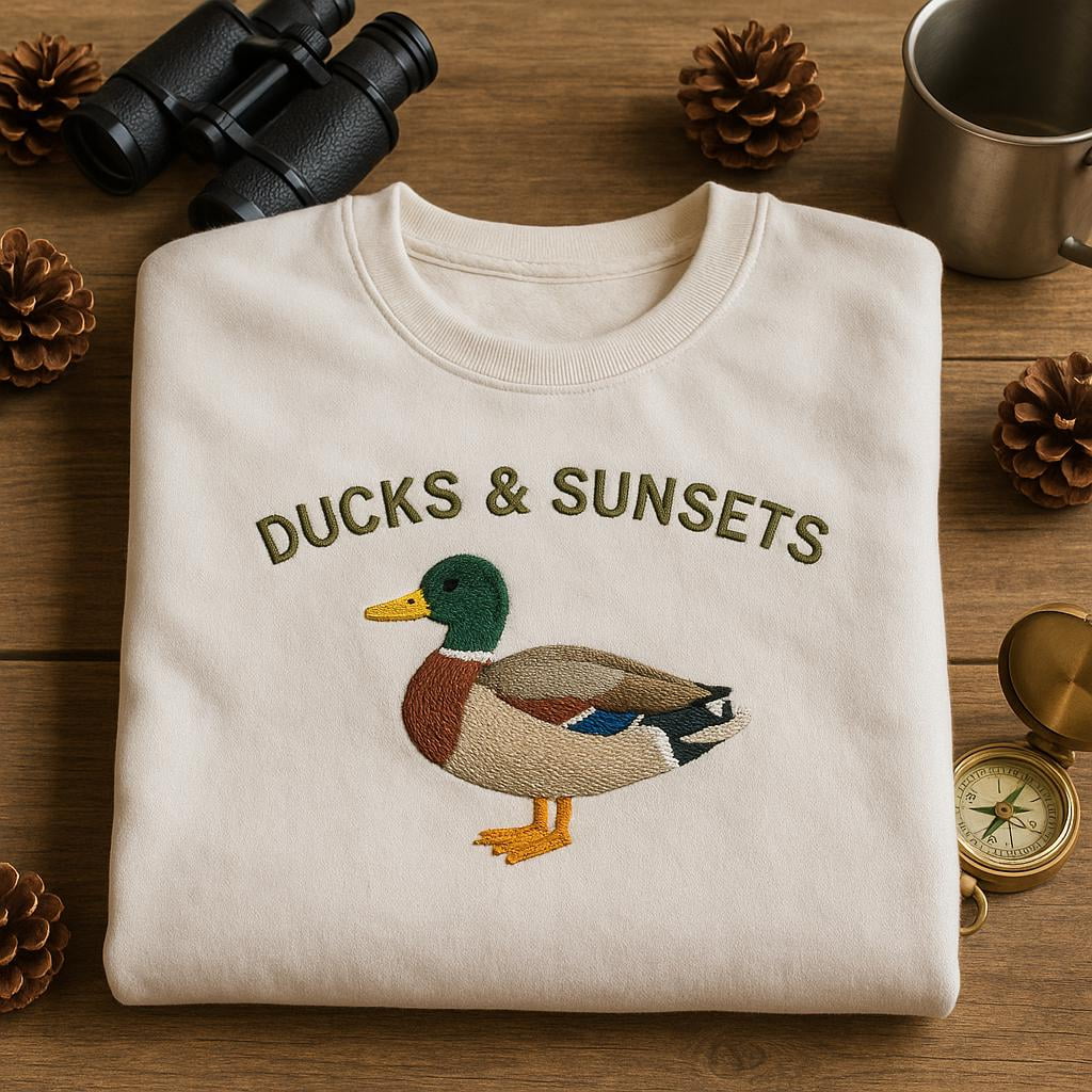 Ducks and Sunsets Embroidered Sweatshirt, Mallard Duck Bird Lover ...
