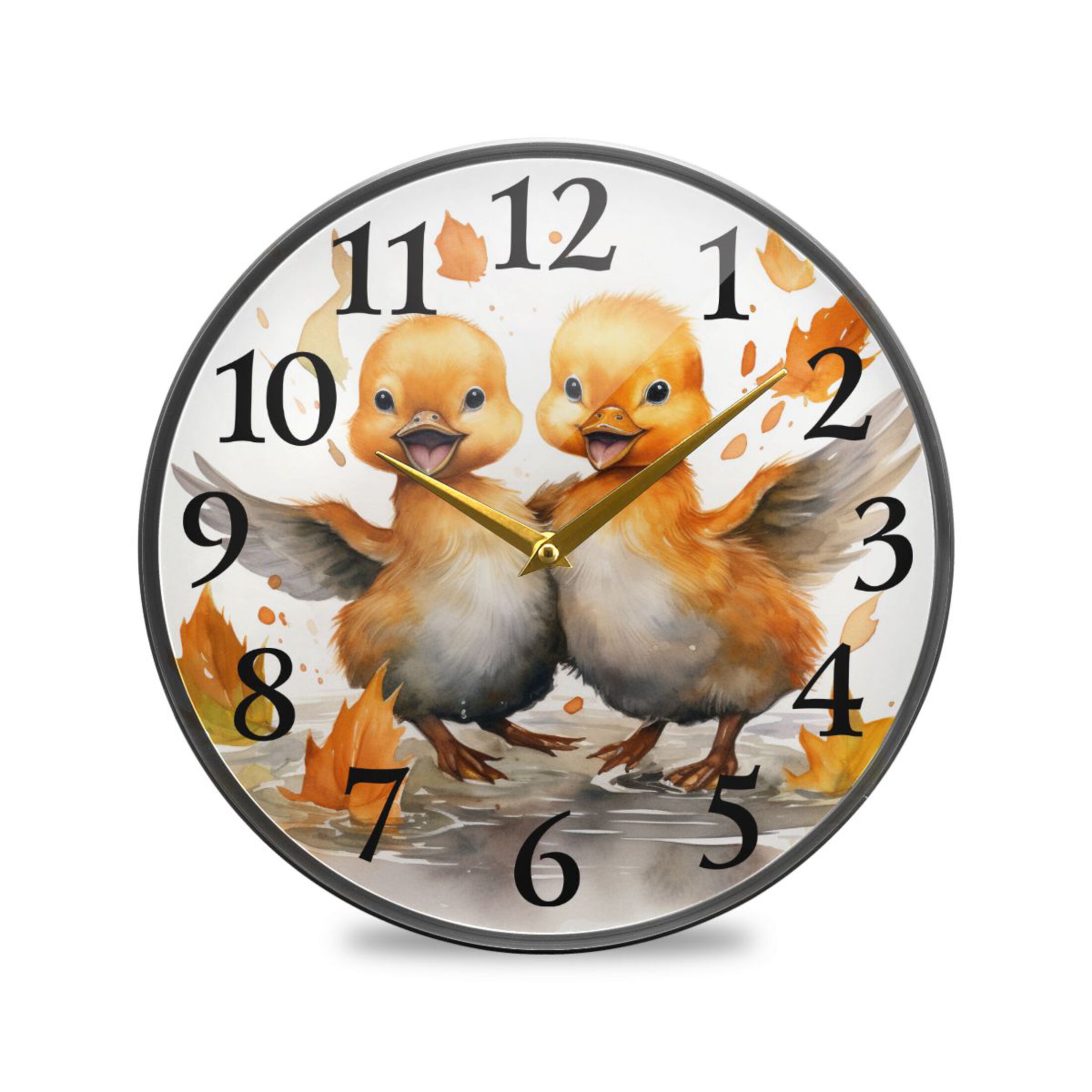 Ducks with Autumn Leaves Wall Clocks Battery Operated 11.9 Inch Round ...