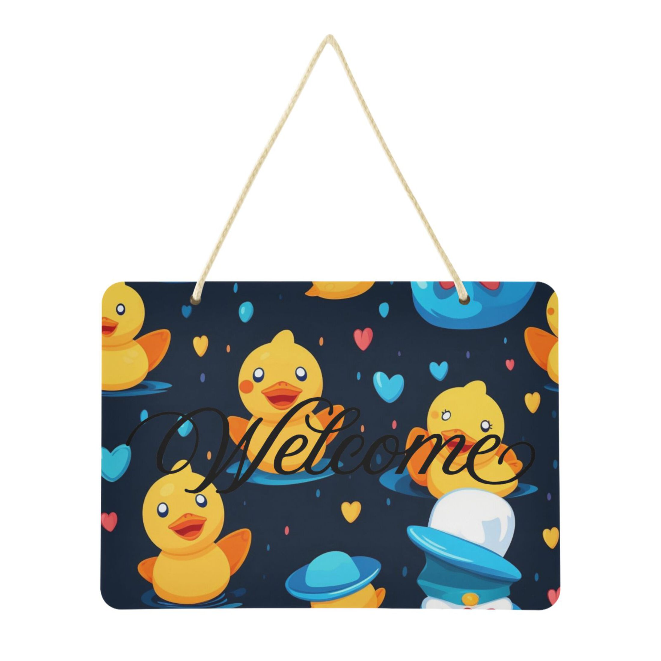 Ducks with Hat and Heart Welcome Sign Front Door PVC 14x10 inch Hanger Hello Sign Farmhouse Wall ...