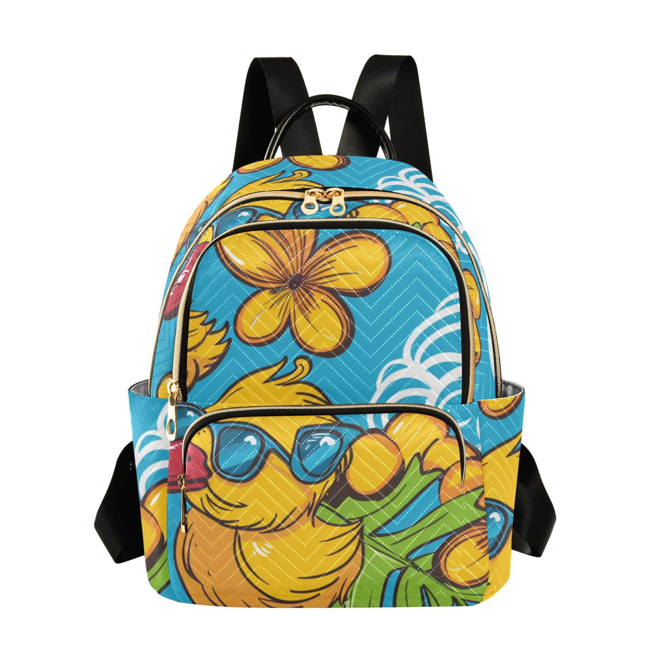 Ducks with Sunglasses Flowers Leaves Quilted Backpack Fashion Daypack ...
