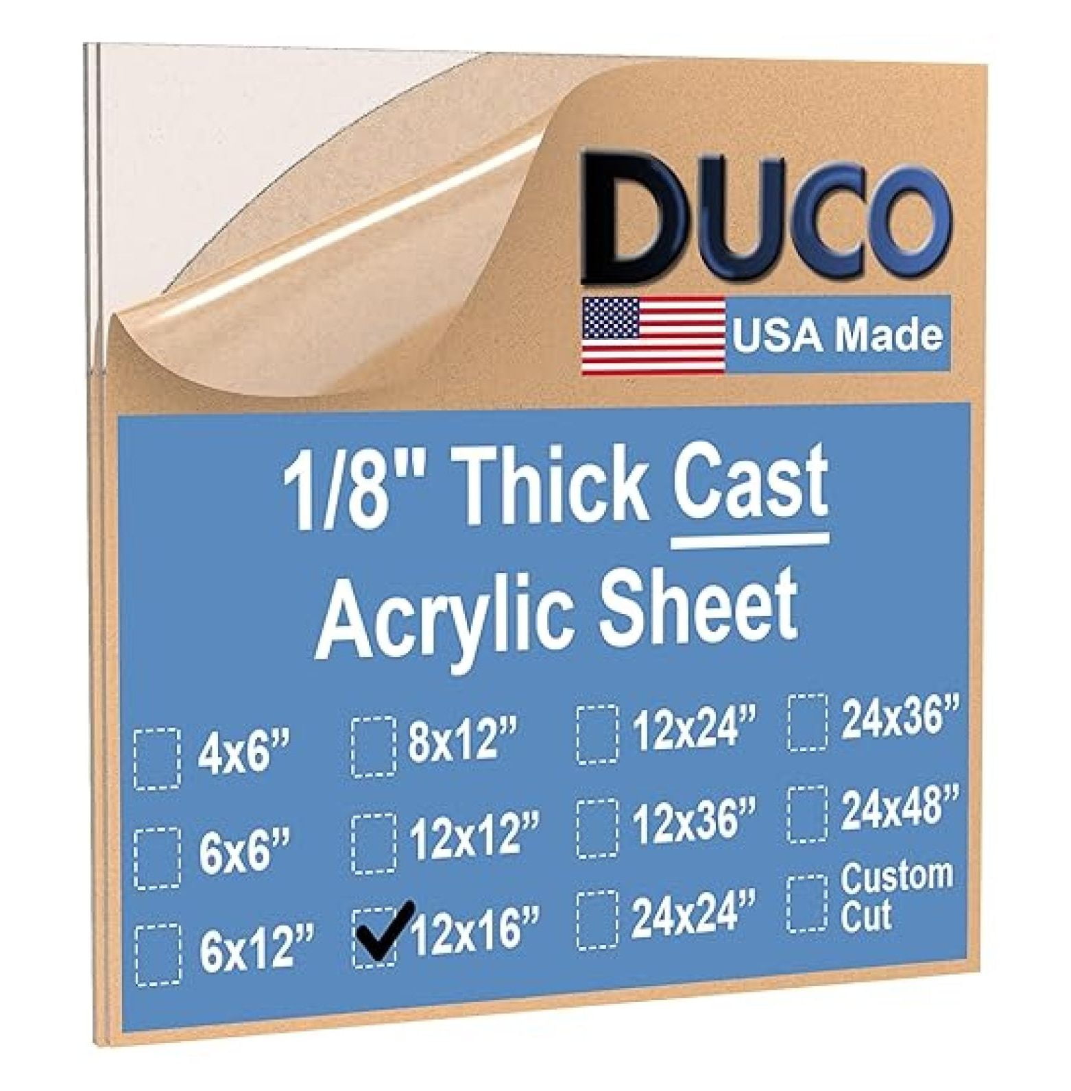 Duco USA-Made Clear Cast Acrylic Sheet 1/8 Inch Thick 12" x 16" - 2 ...