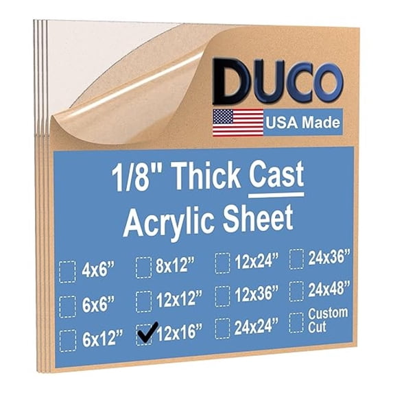 Duco USA-Made Clear Cast Acrylic Sheet 1/8 Inch Thick 12" x 16" - 4 ...