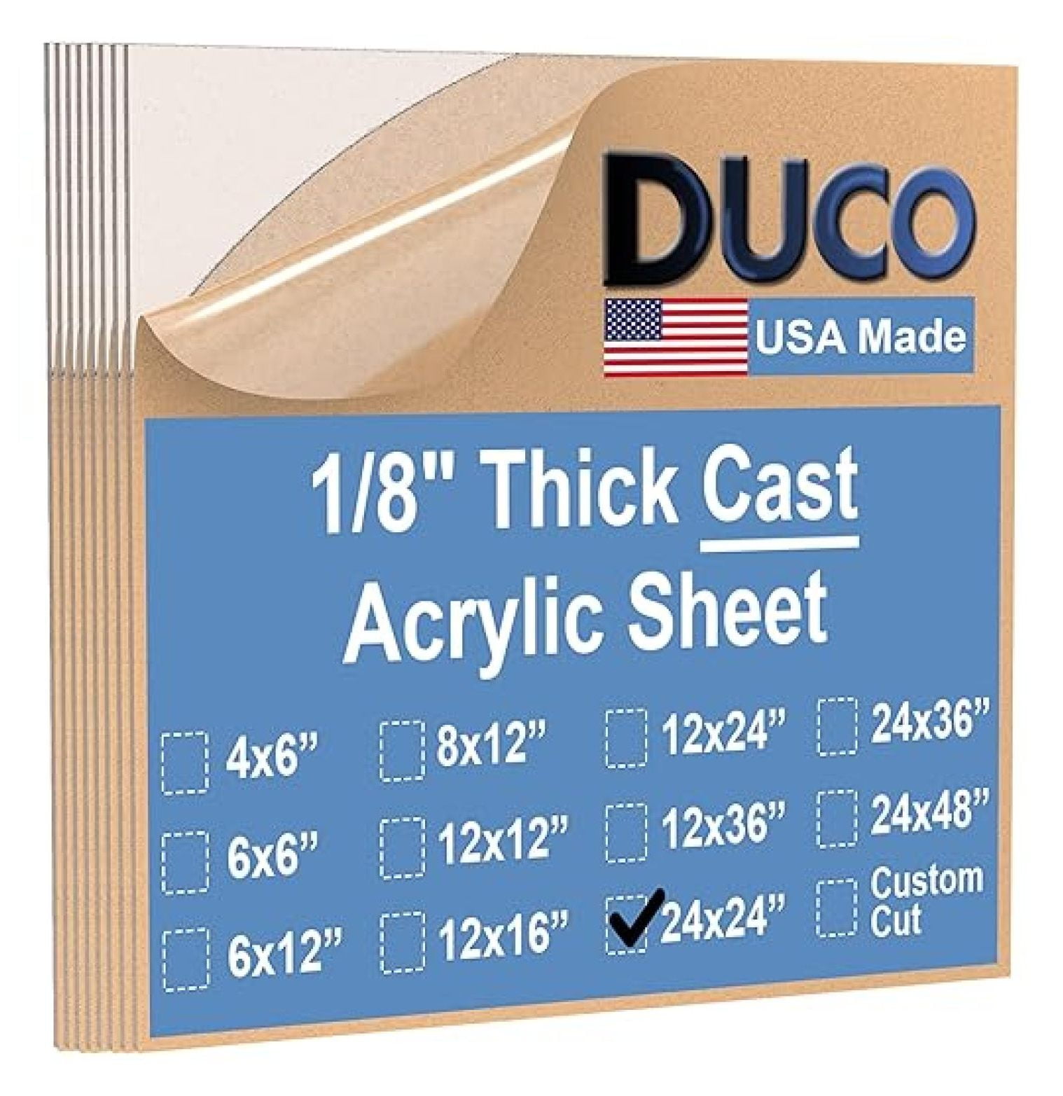 Duco USA-Made Clear Cast Acrylic Sheet 1/8 Inch Thick 24" x 24" - 8 ...
