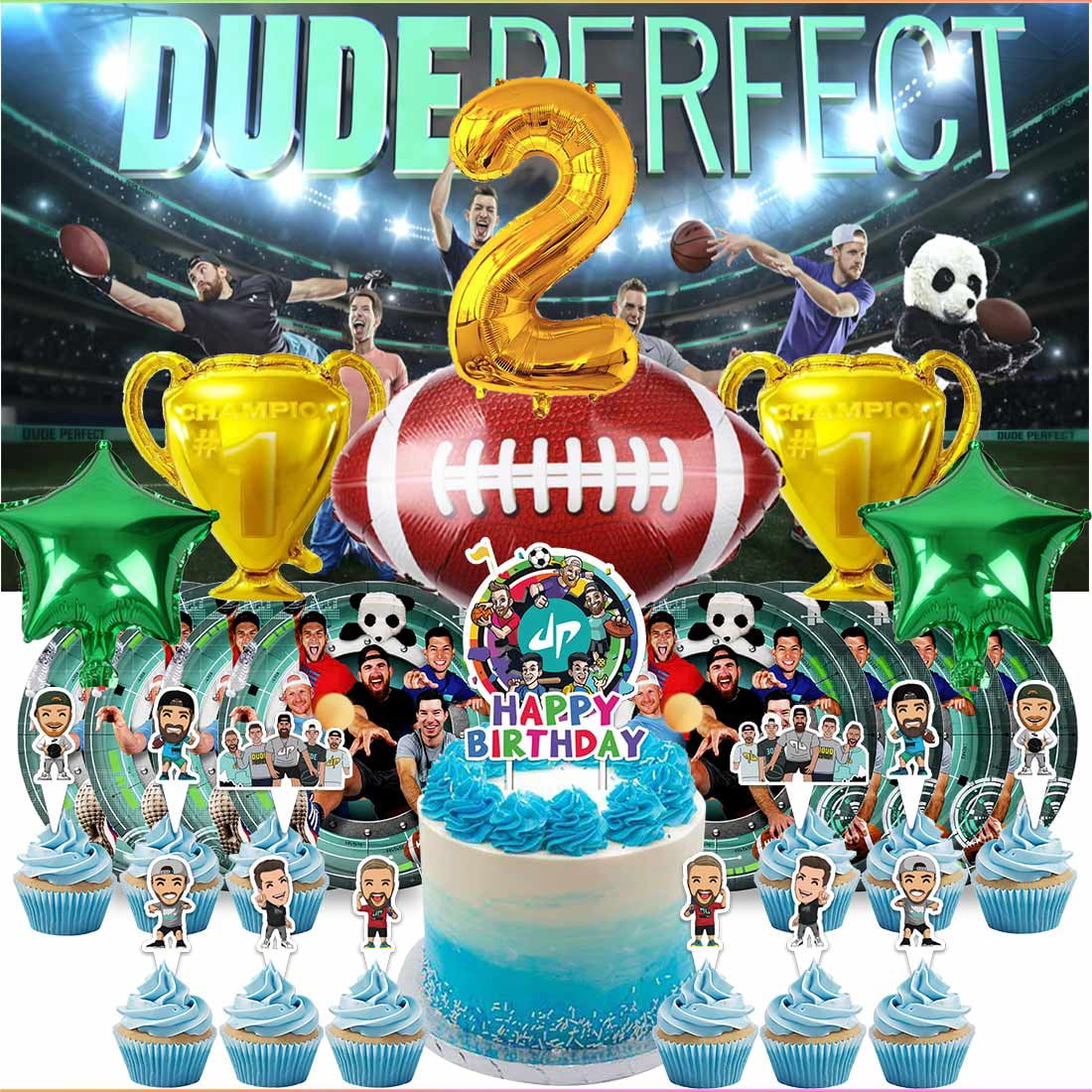 Dude Perfect 2nd Tableware Balloons Cake Toppers Backdrop Banner ...