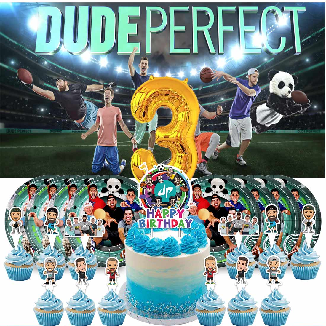 Dude Perfect Balloons Party Supplies 3rd Decor Tableware Birthday Cake ...