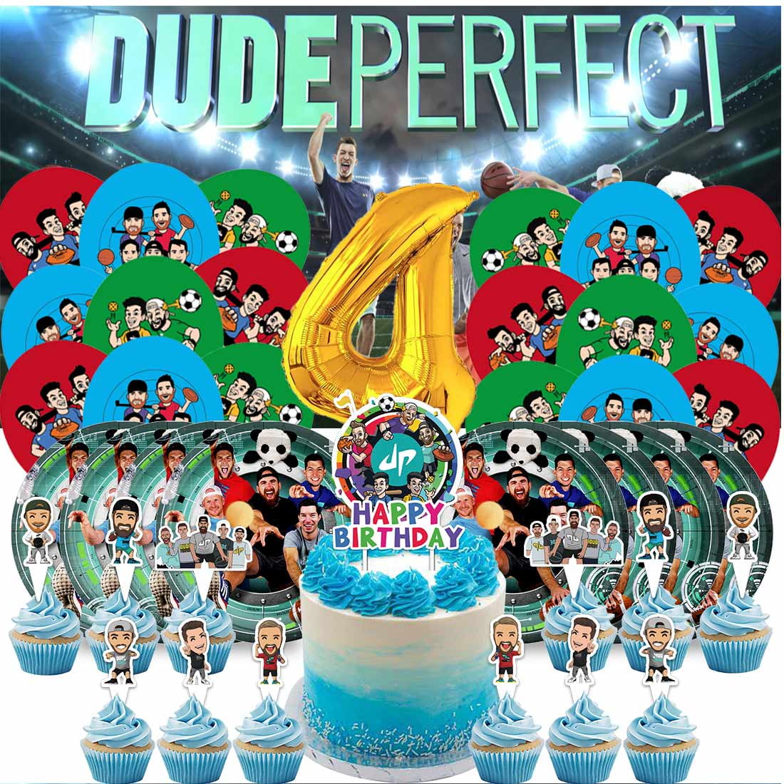 Dude Perfect Balloons Party Supplies 4th Decor Tableware Birthday Cake ...